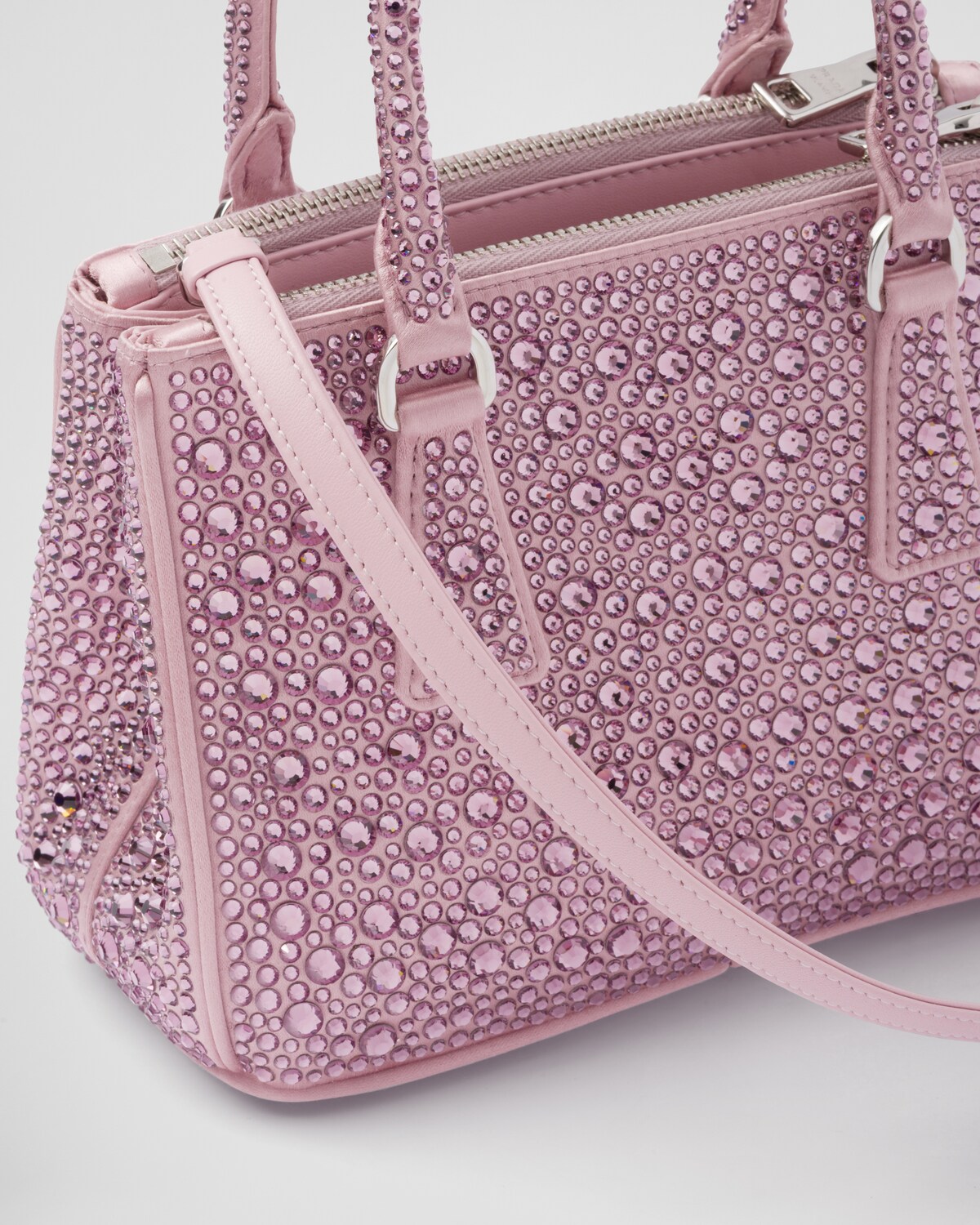 Alabaster Pink Prada Galleria Satin Mini-bag With Crystals | PRADA