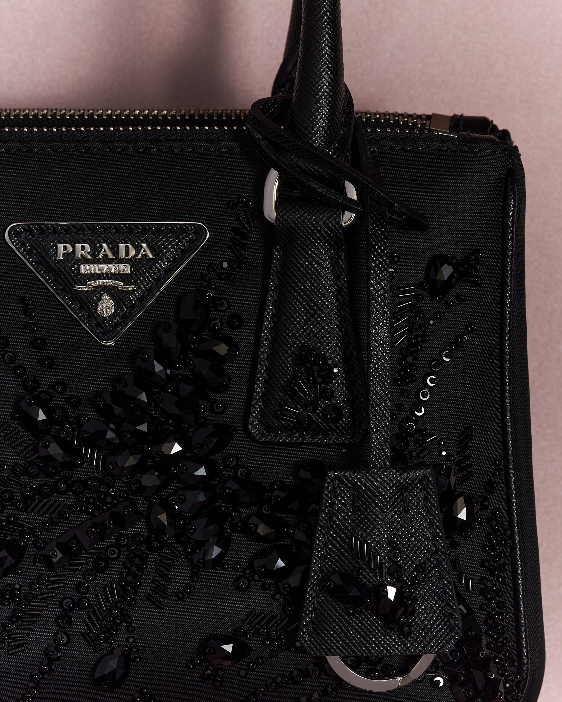 Black Prada Galleria Embroidered Re-nylon And Saffiano Mini-bag | PRADA
