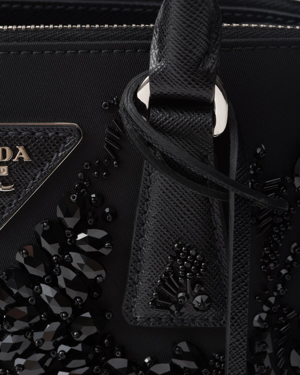 Black Prada Galleria Embroidered Re-nylon And Saffiano Mini-bag | PRADA
