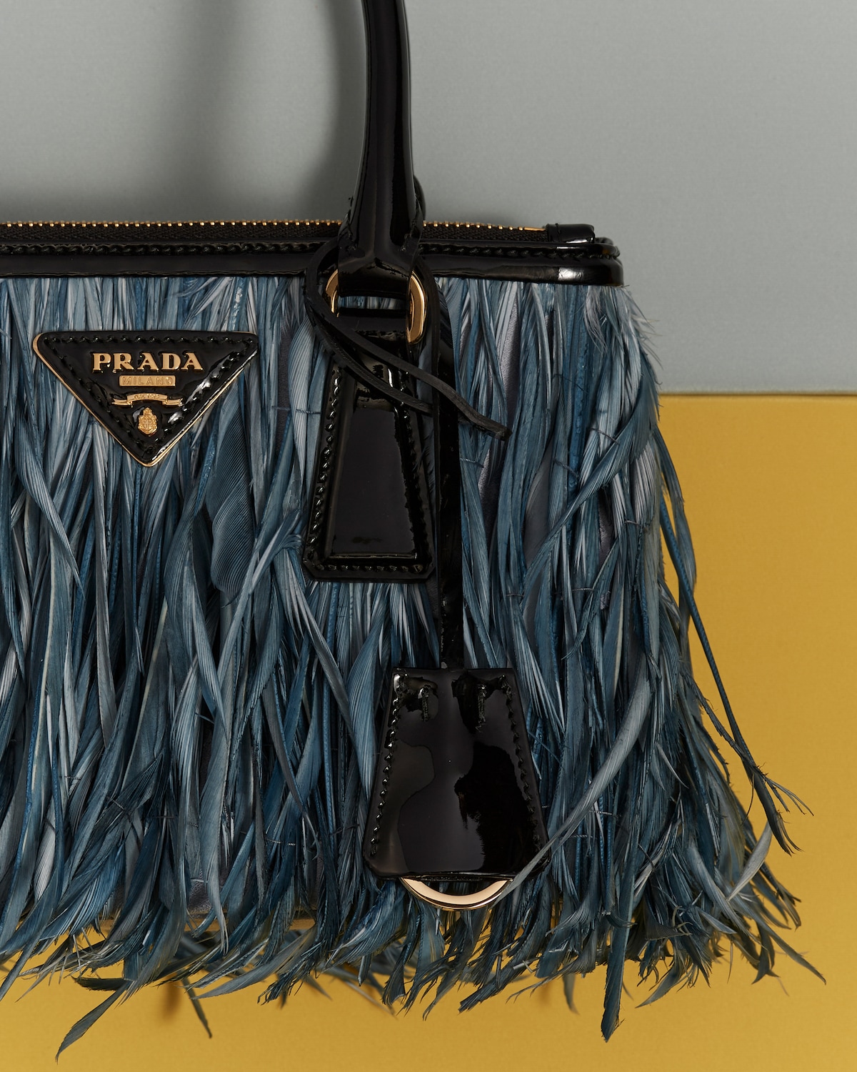Borsa Prada Galleria Mini Con Piume Celeste/nero | PRADA