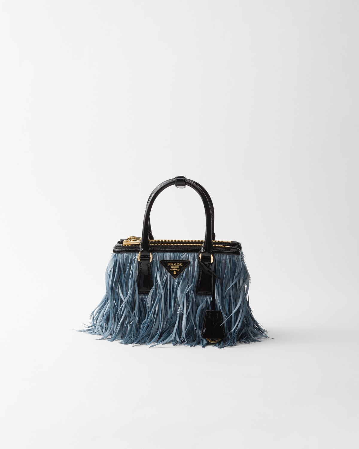 Borsa Prada Galleria Mini Con Piume Celeste/nero | PRADA