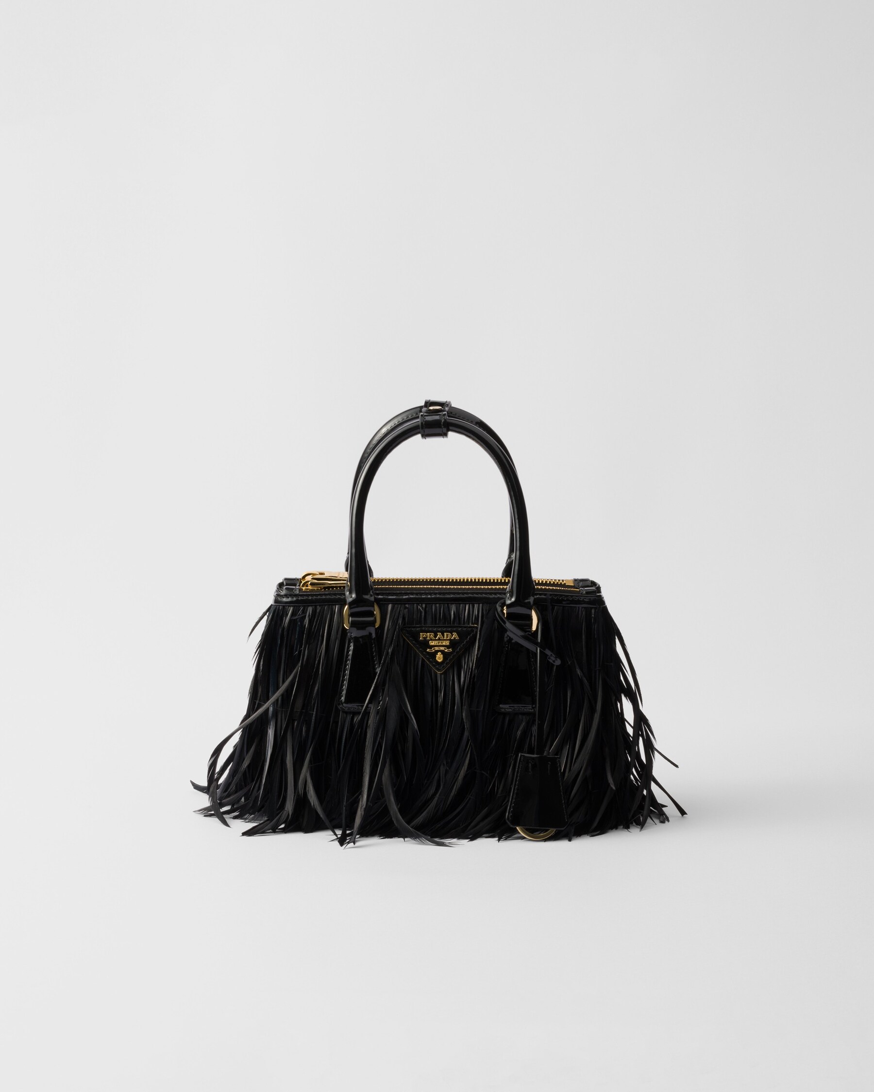 Black Prada Galleria Mini-bag With Feather Trim | PRADA