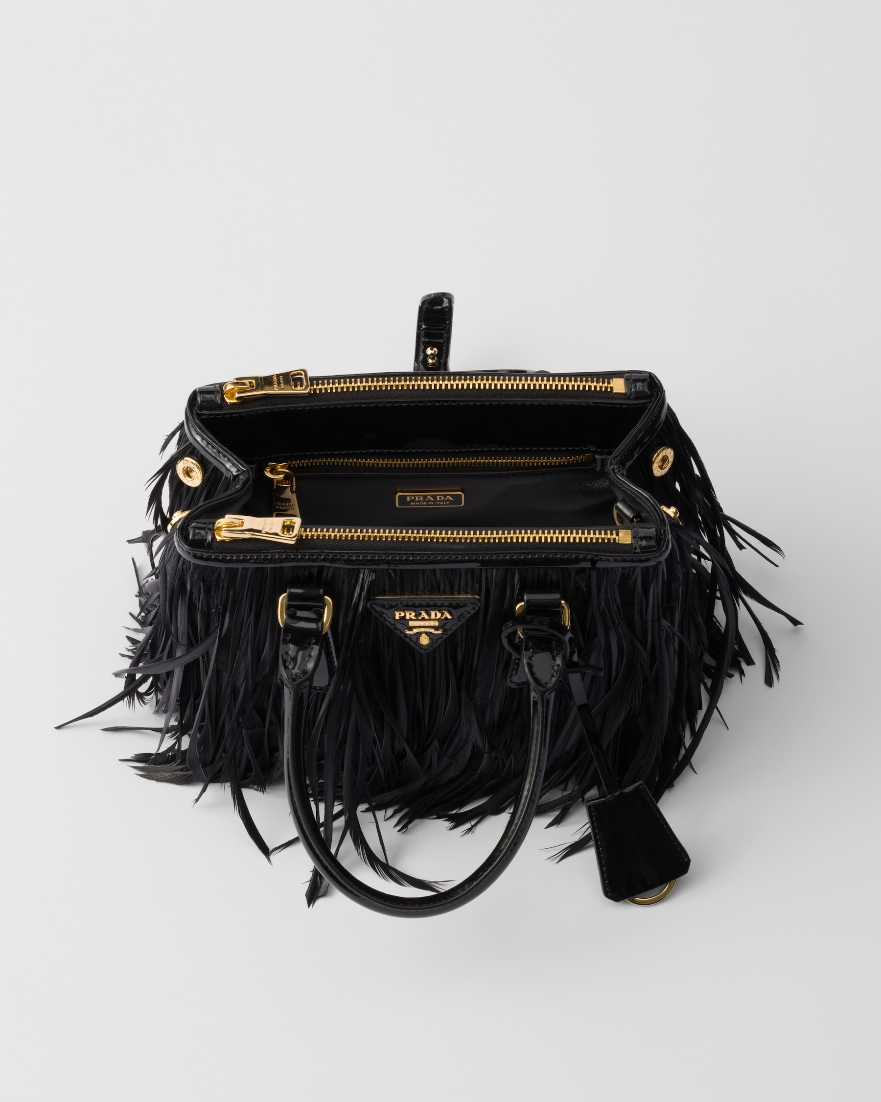 Black Prada Galleria Mini-bag With Feather Trim | PRADA