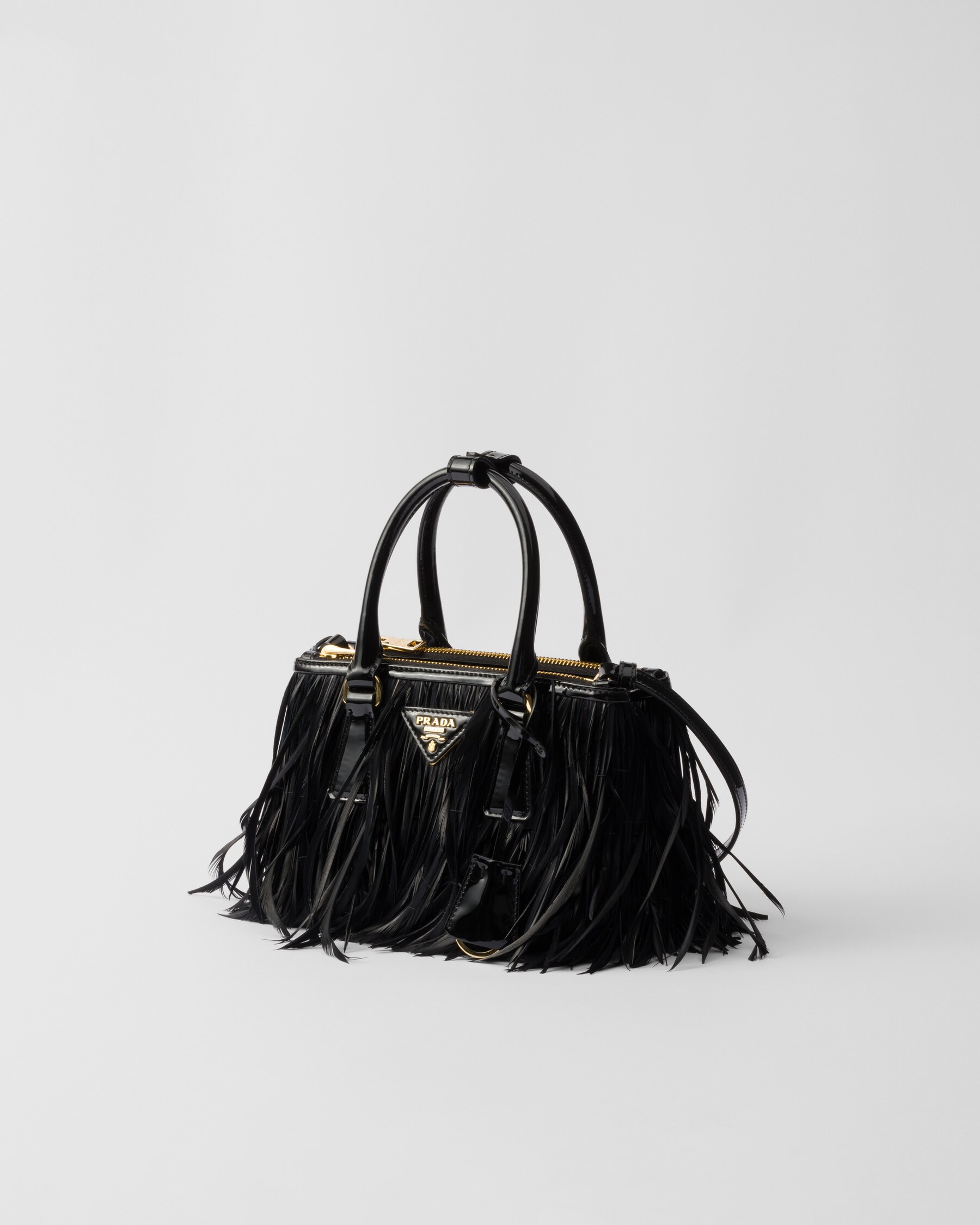 Black Prada Galleria Mini-bag With Feather Trim | PRADA