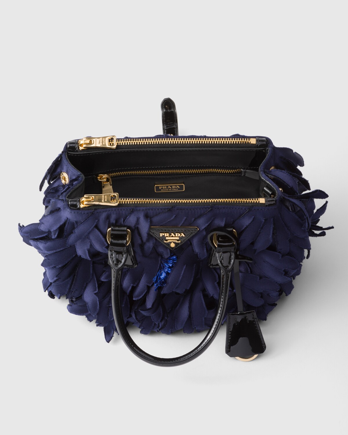 Baltic Blue/black Satin And Patent Leather Prada Galleria Mini-bag | PRADA