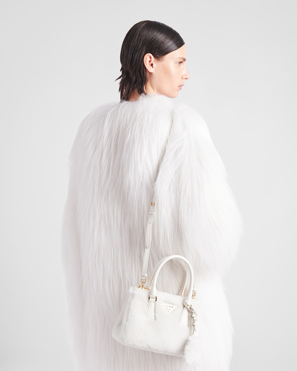 White Prada Galleria Shearling Mini-bag | PRADA