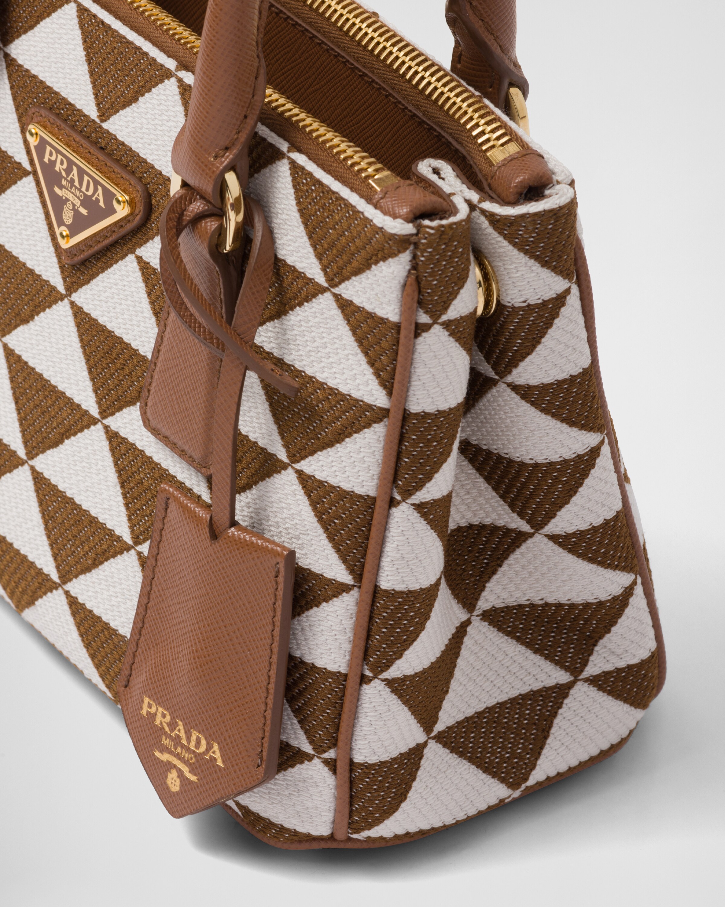 Tobacco/chalk White Prada Symbole Embroidered Fabric Mini Bag | PRADA