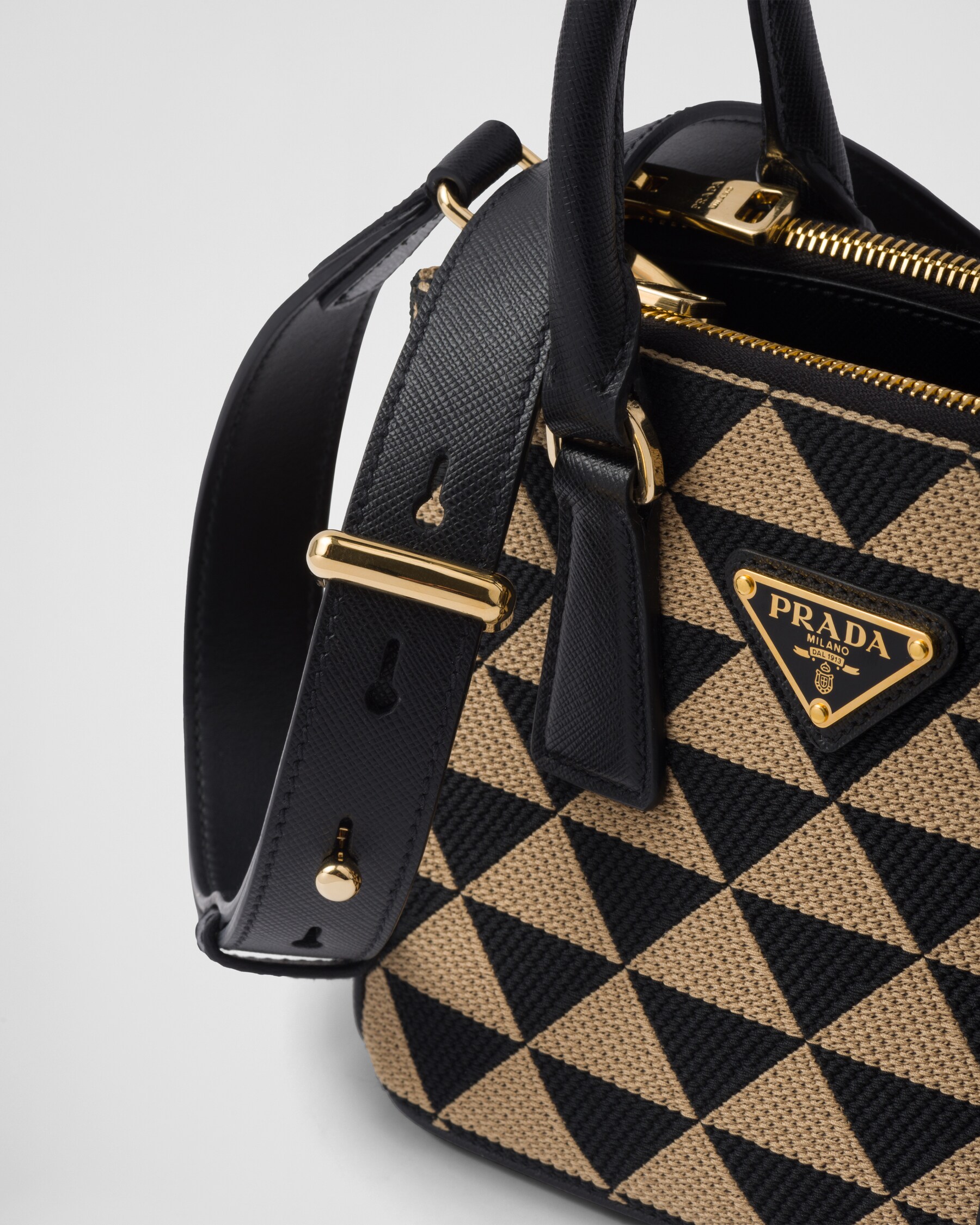 Black/beige Prada Symbole Embroidered Fabric Mini Bag | PRADA