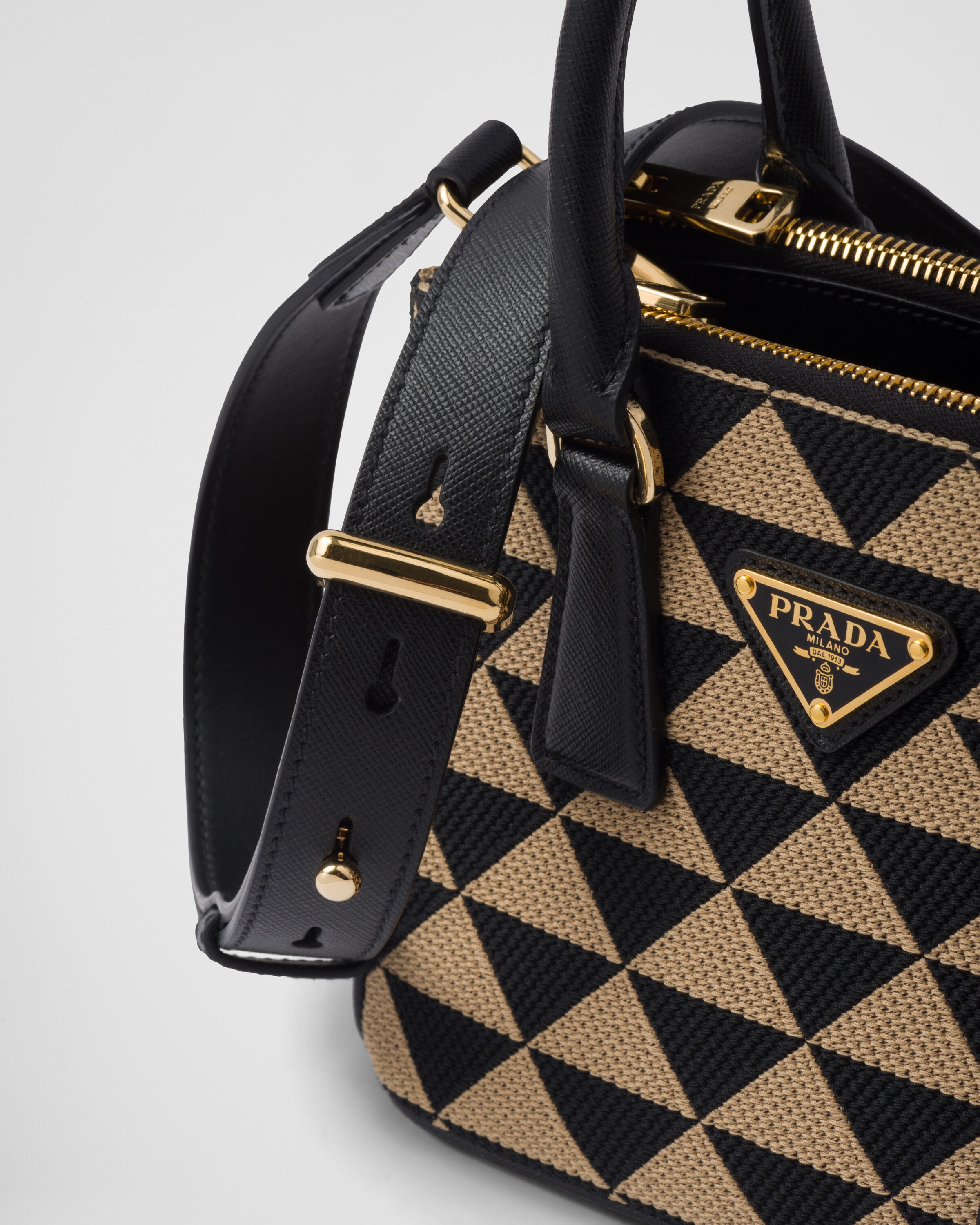 Black/beige Prada Symbole Embroidered Fabric Mini Bag | PRADA