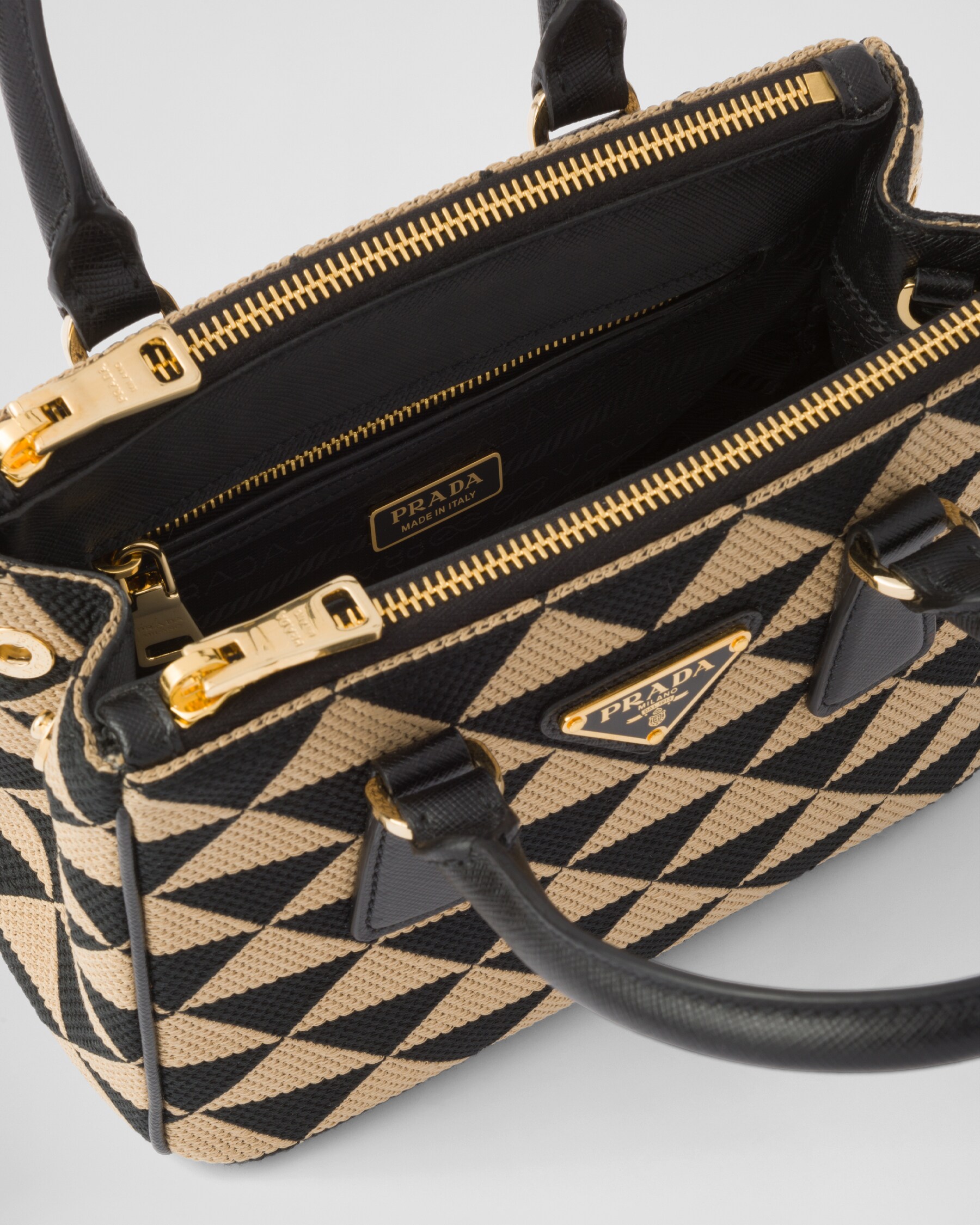 Black/beige Prada Symbole Embroidered Fabric Mini Bag | PRADA