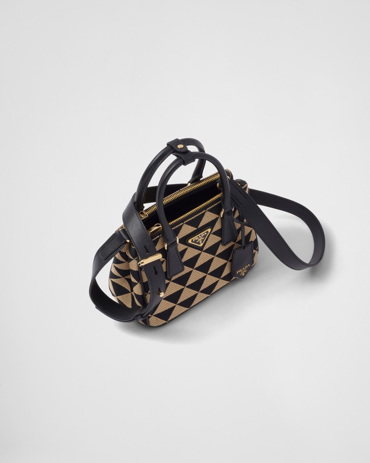 Black/beige Prada Symbole Embroidered Fabric Mini Bag | PRADA