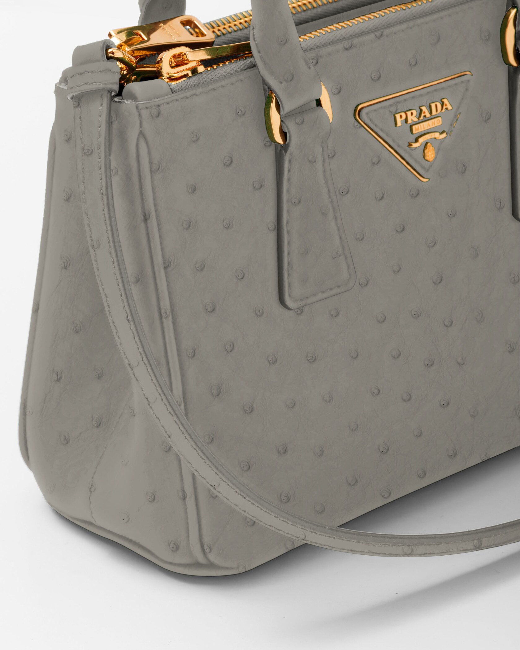 Cloudy Gray Prada Galleria Ostrich Leather Mini-bag | PRADA