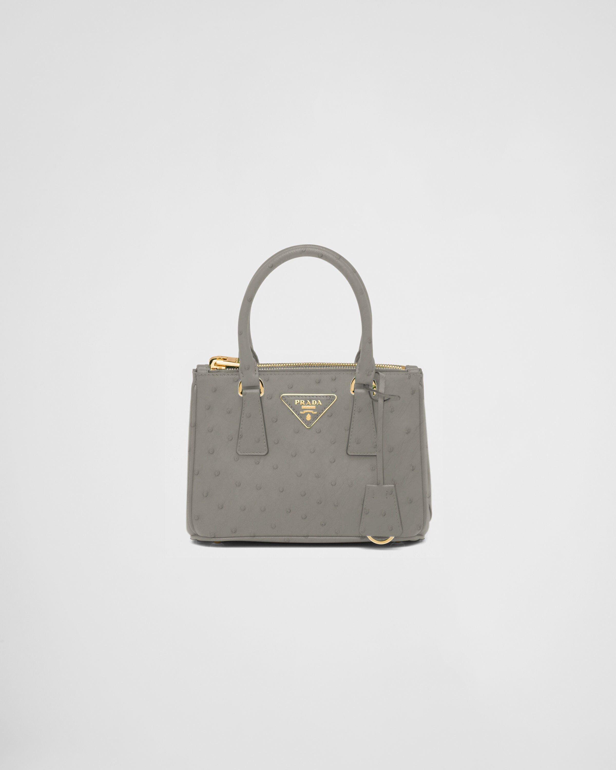 Cloudy Gray Prada Galleria Ostrich Leather Mini-bag | PRADA