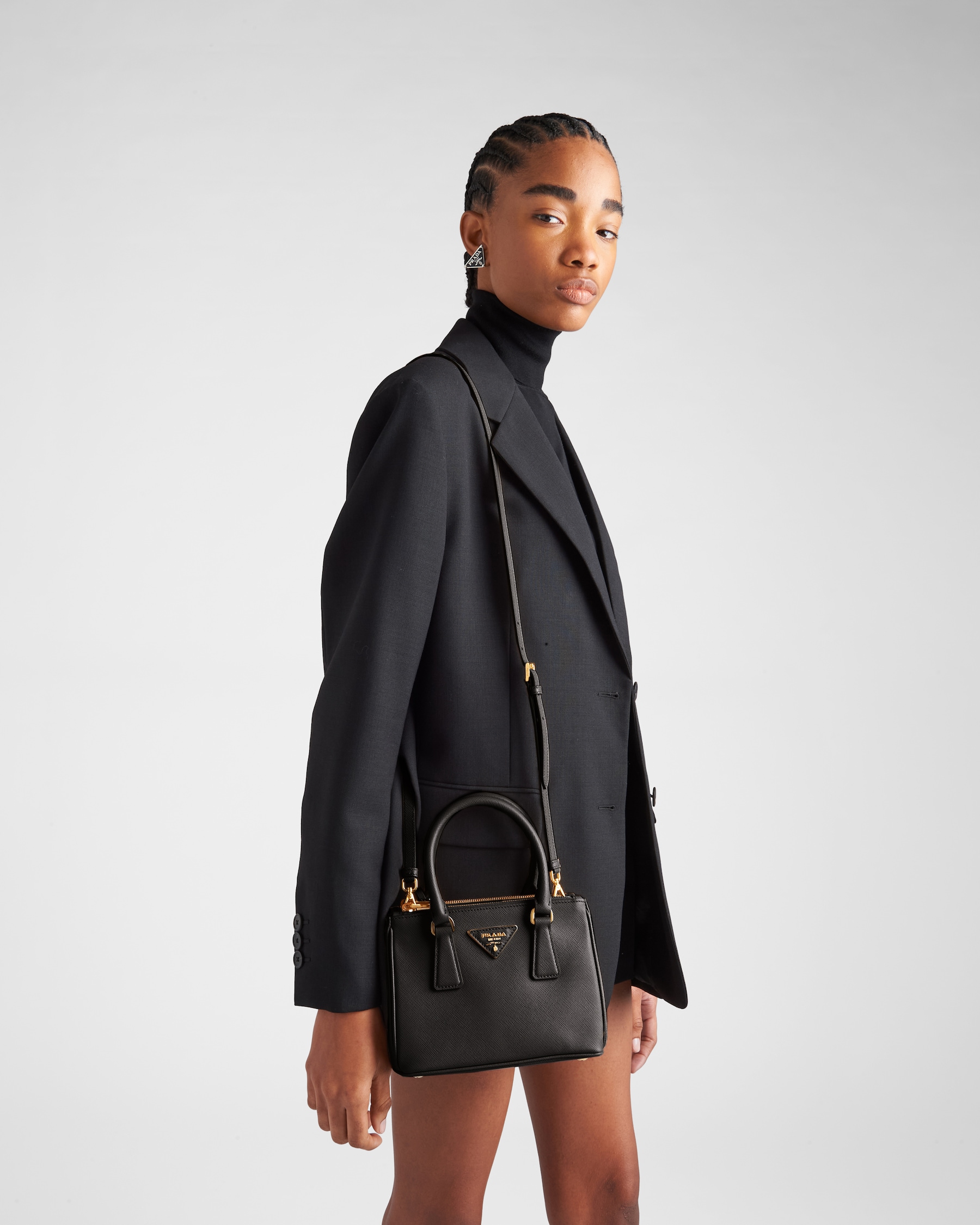 黑色 Prada Galleria Saffiano 皮革迷你手袋 | PRADA