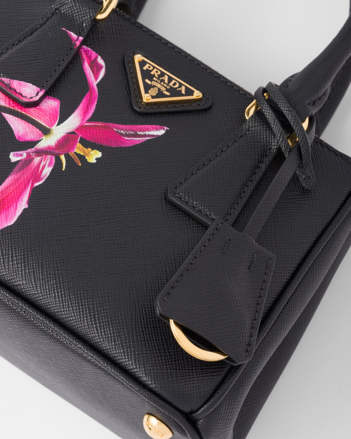 Black Prada Galleria Floral-print Saffiano Leather Mini-bag | PRADA
