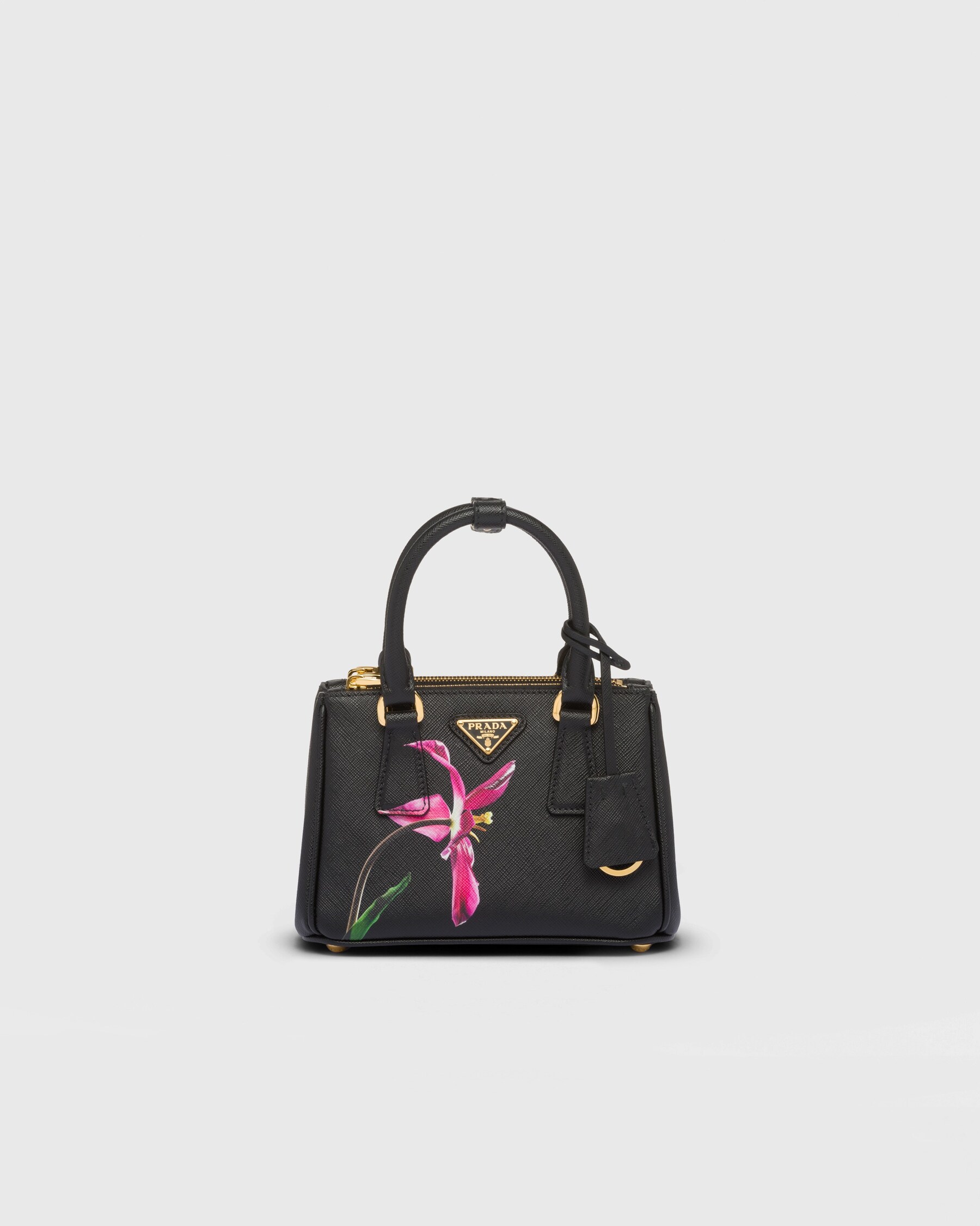 Black Prada Galleria Floral-print Saffiano Leather Mini-bag | PRADA
