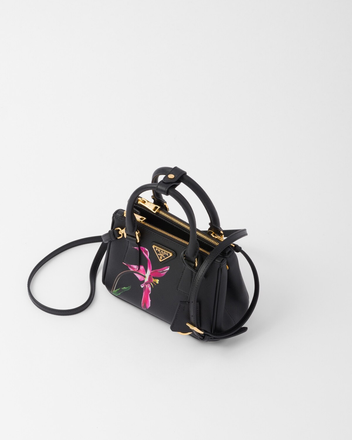 Black Prada Galleria Floral-print Saffiano Leather Mini-bag | PRADA