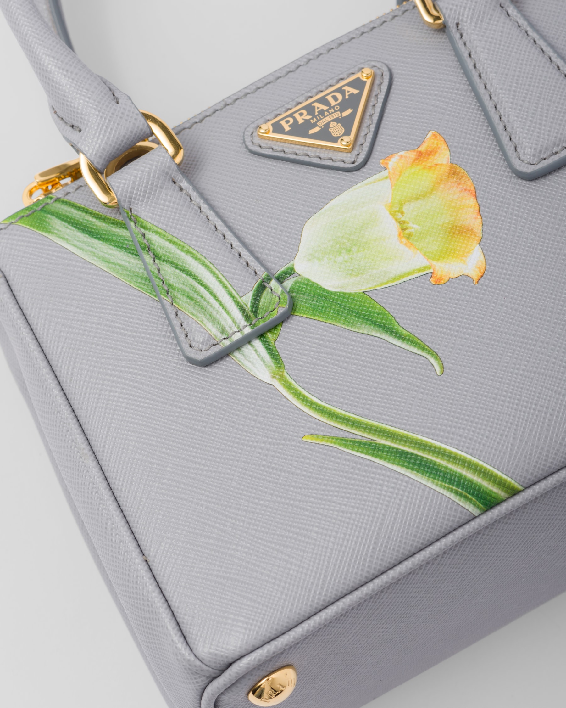 Granite Gray Prada Galleria Floral-print Saffiano Leather Mini-bag | PRADA