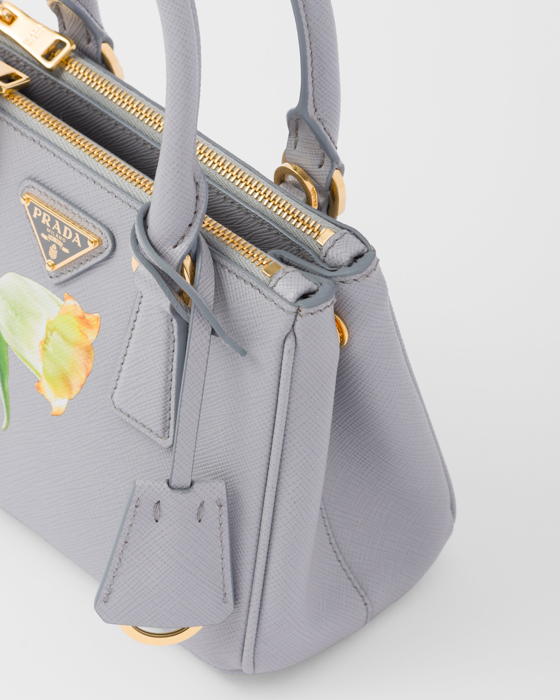 Granite Gray Prada Galleria Floral-print Saffiano Leather Mini-bag | PRADA