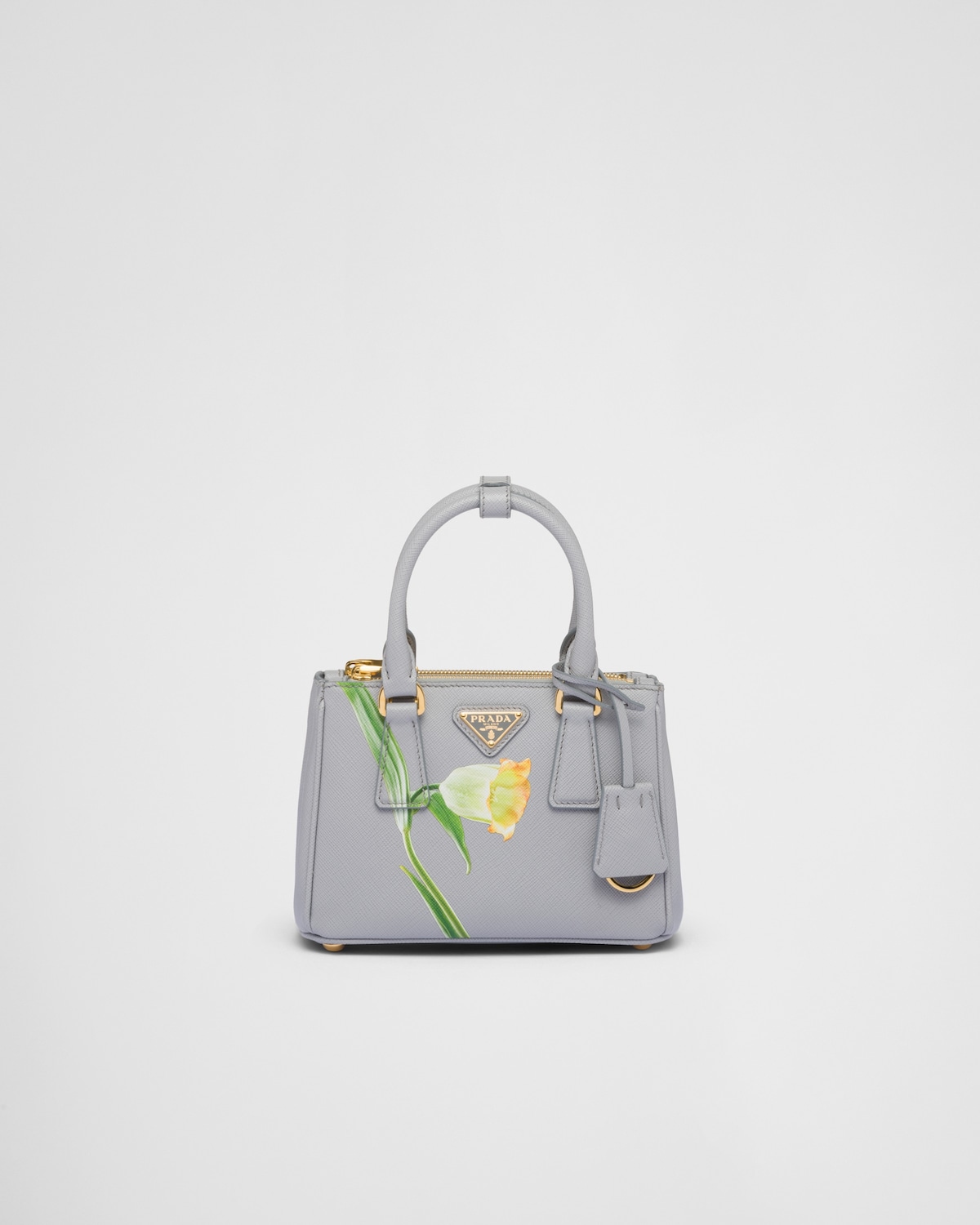Granite Gray Prada Galleria Floral-print Saffiano Leather Mini-bag | PRADA