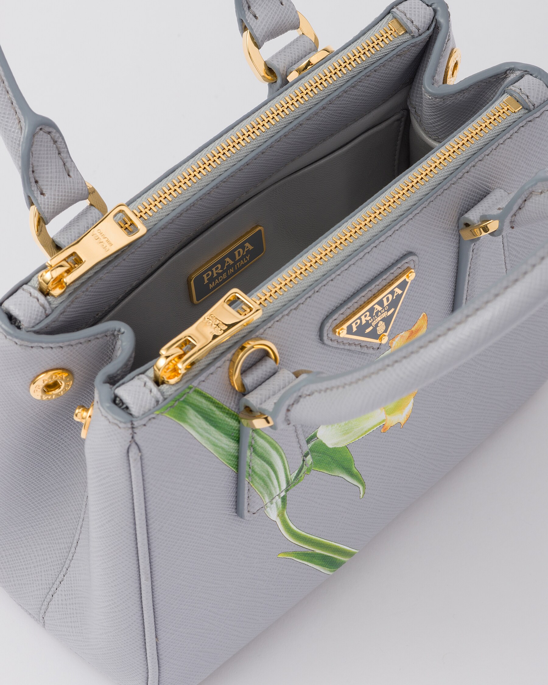 Granite Gray Prada Galleria Floral-print Saffiano Leather Mini-bag | PRADA