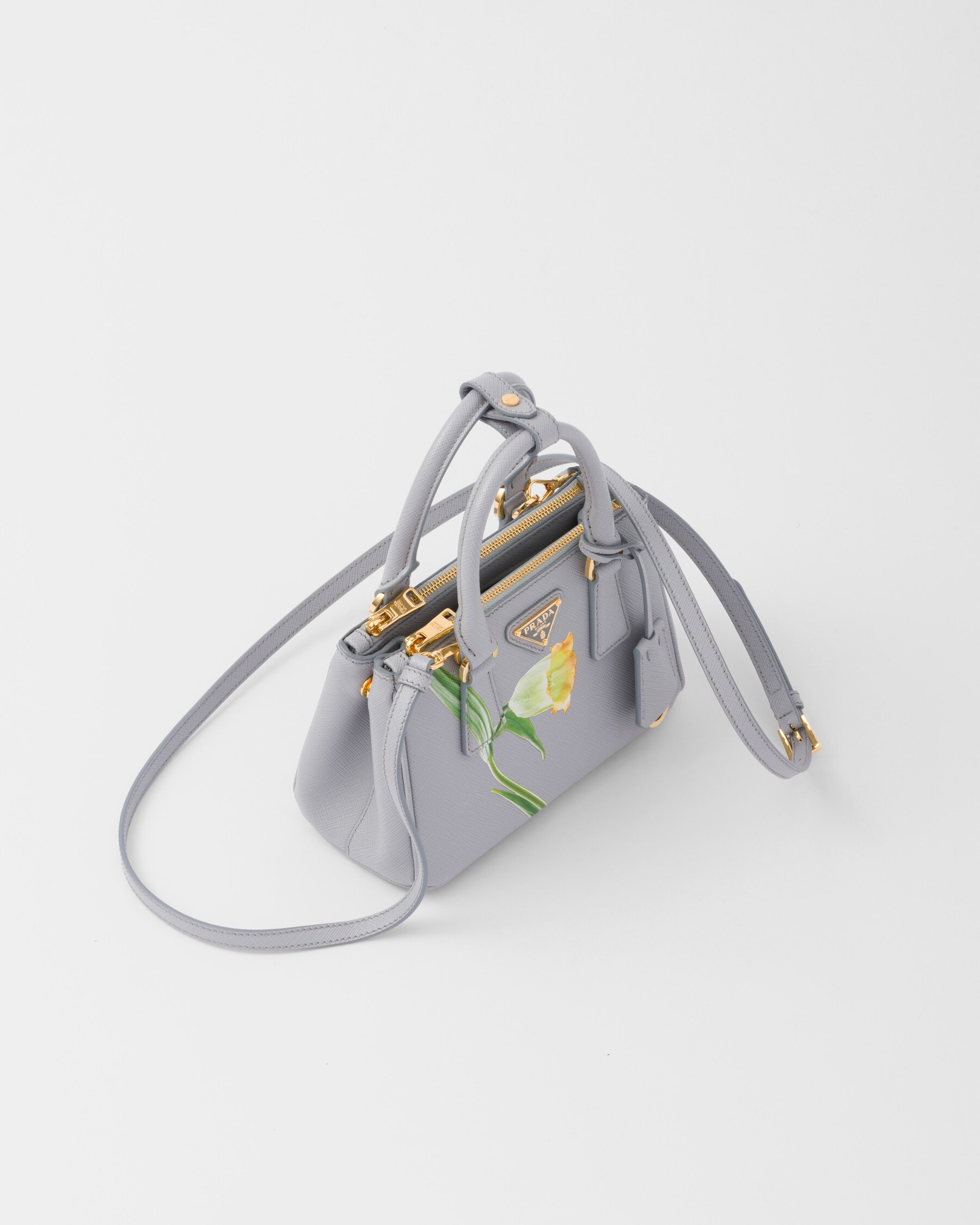 Granite Gray Prada Galleria Floral-print Saffiano Leather Mini-bag | PRADA
