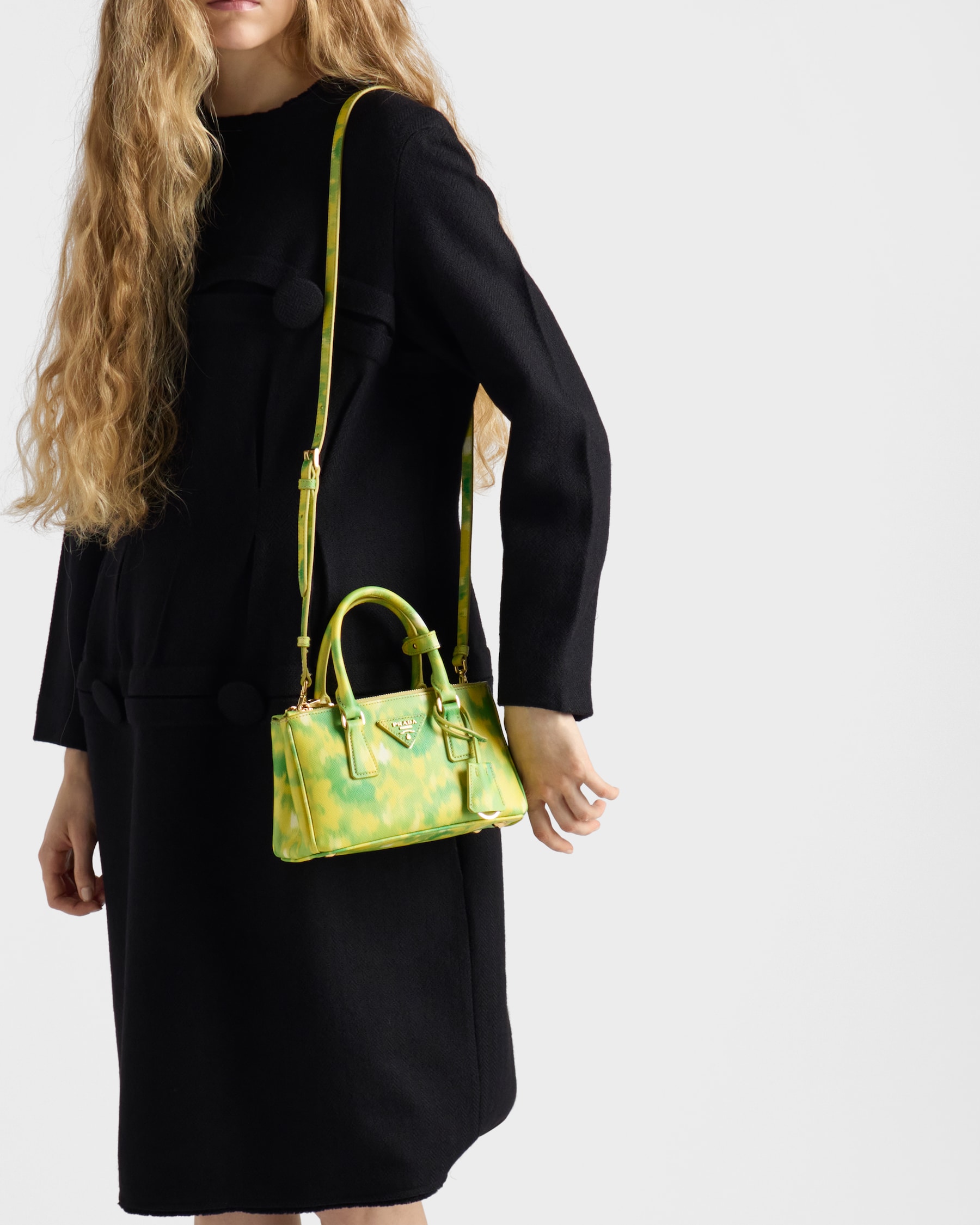 Yellow Prada Galleria Mini Printed Saffiano Leather Bag | PRADA