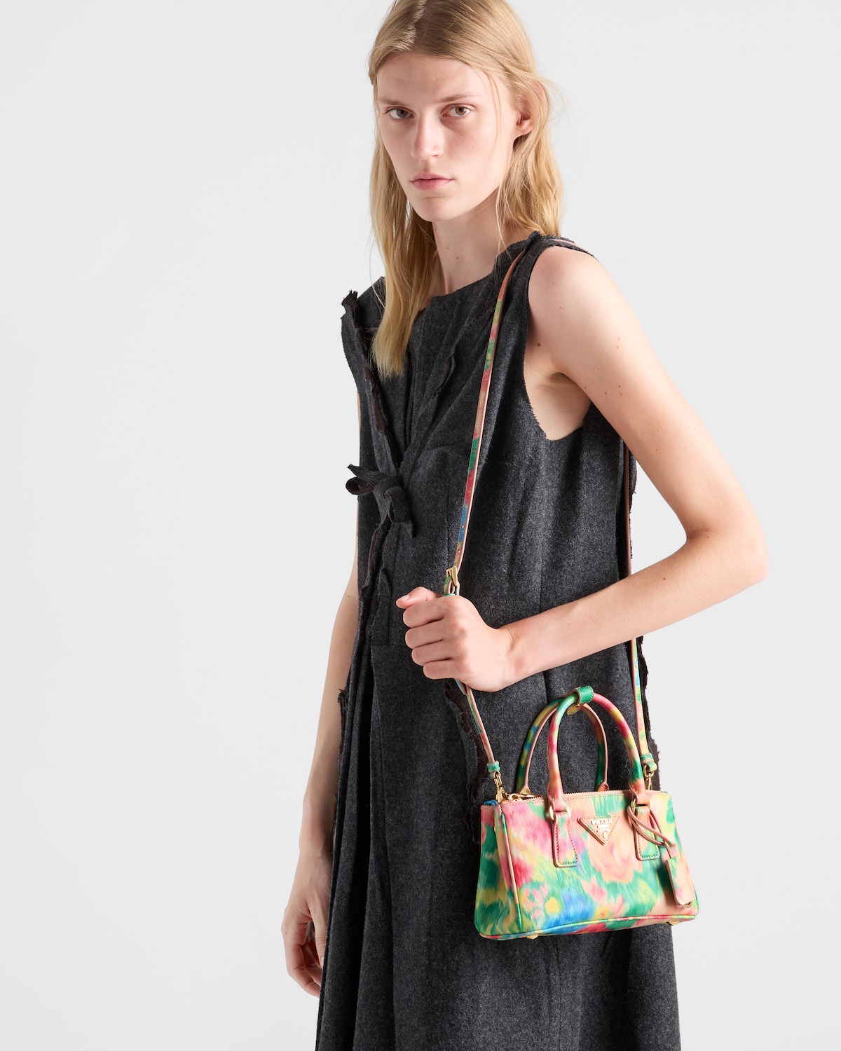 Green Prada Galleria Mini Printed Saffiano Leather Bag | PRADA