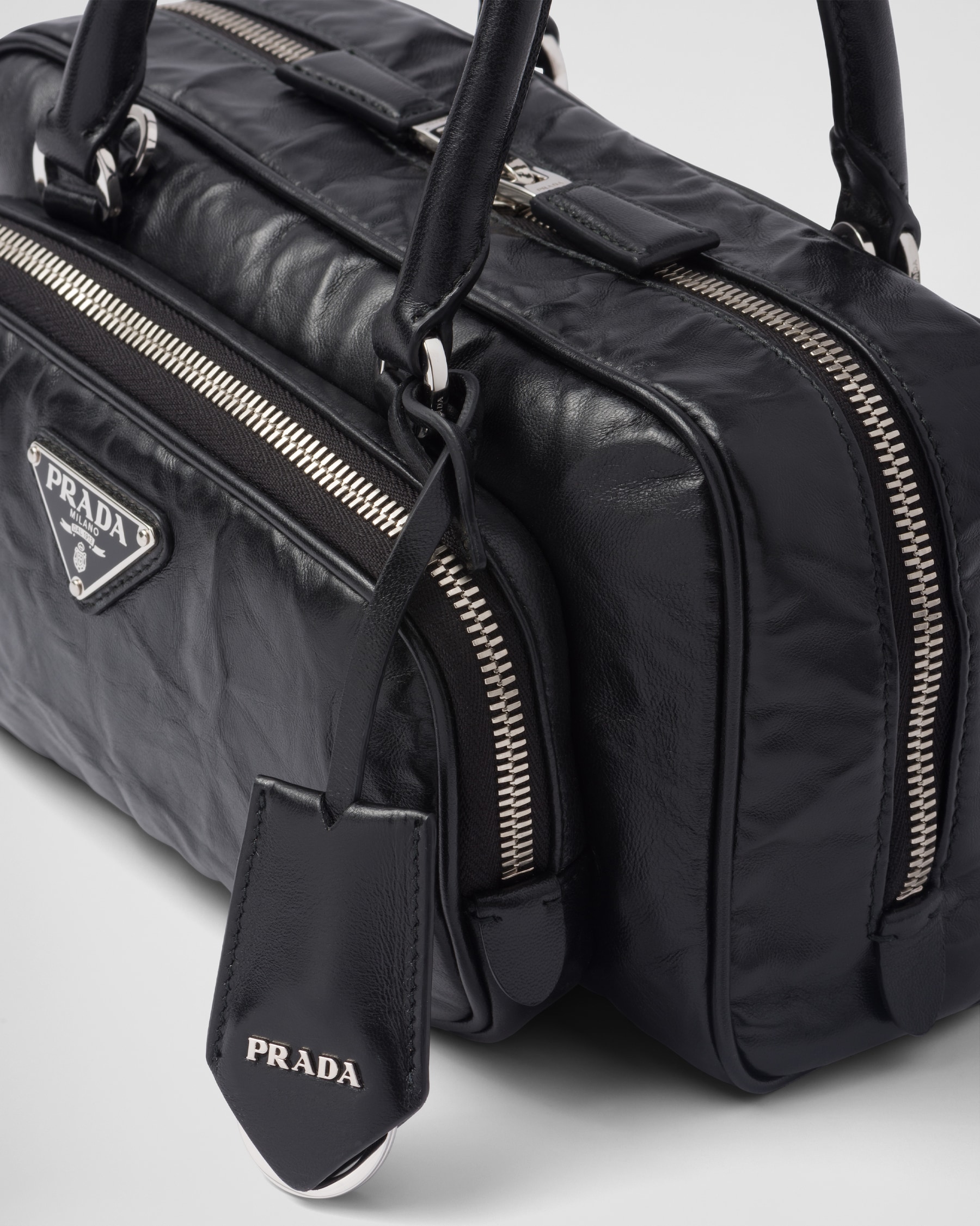 Black Antique Nappa Leather Multi-pocket Top-handle Bag | PRADA