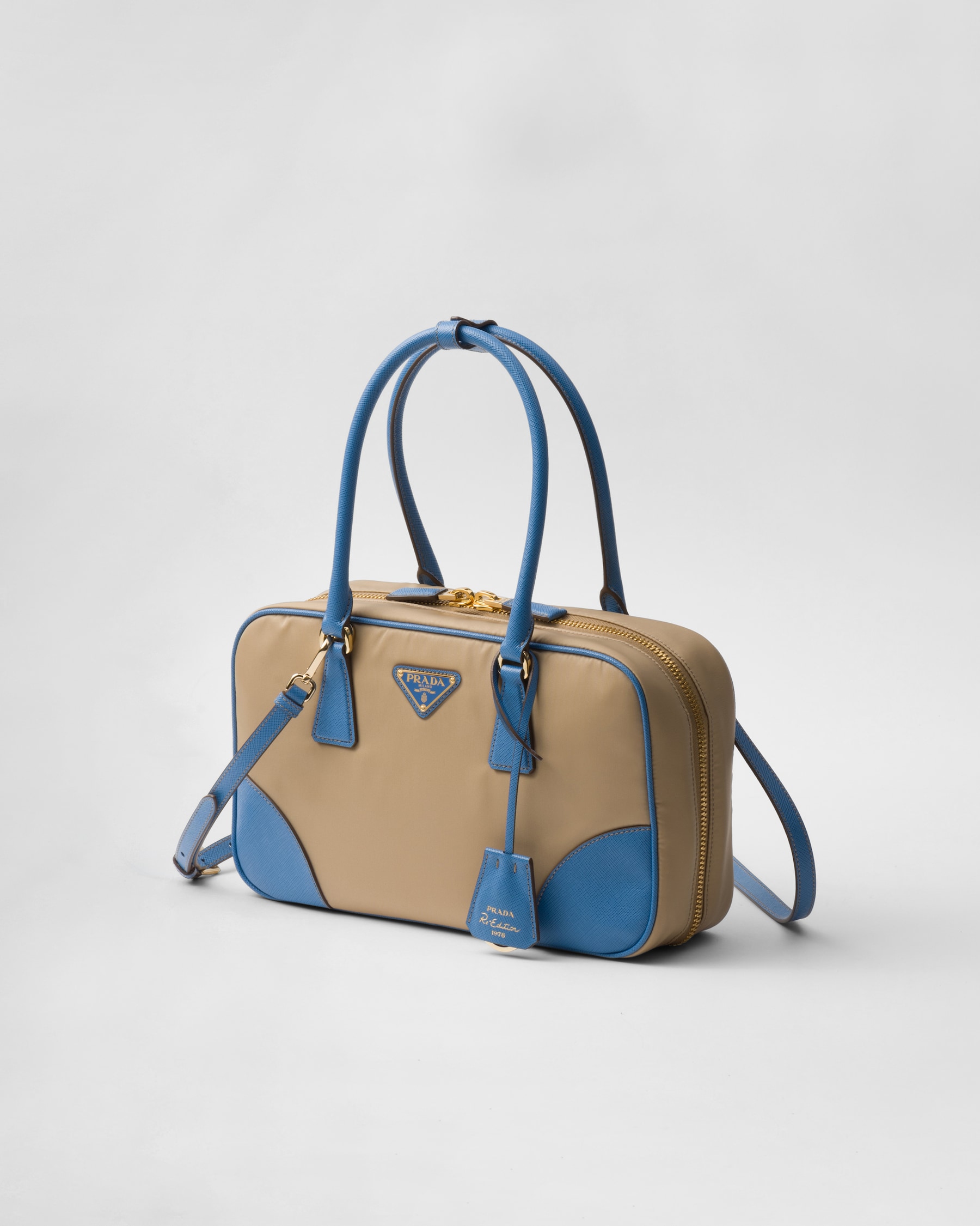 Camel/wave Prada Re-edition 1978 Medium Re-nylon And Saffiano Leather ...