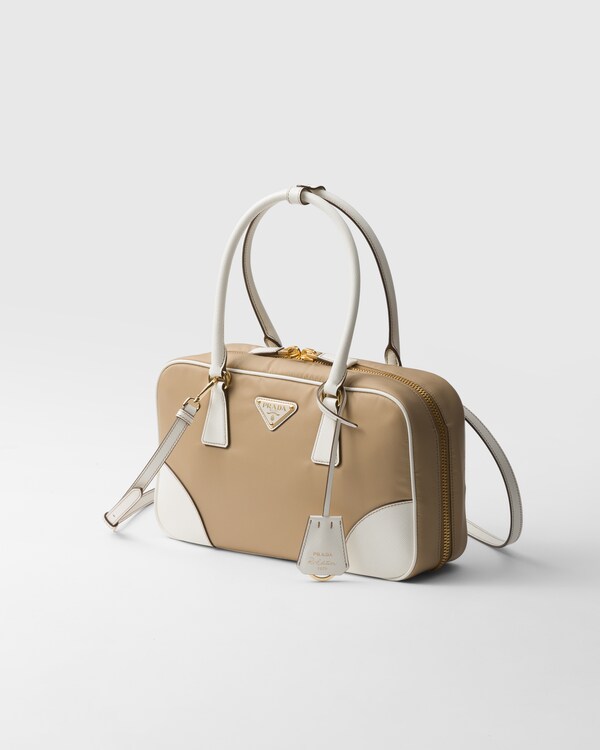 Camel/white Prada Re-edition 1978 Medium Re-nylon And Saffiano Leather ...