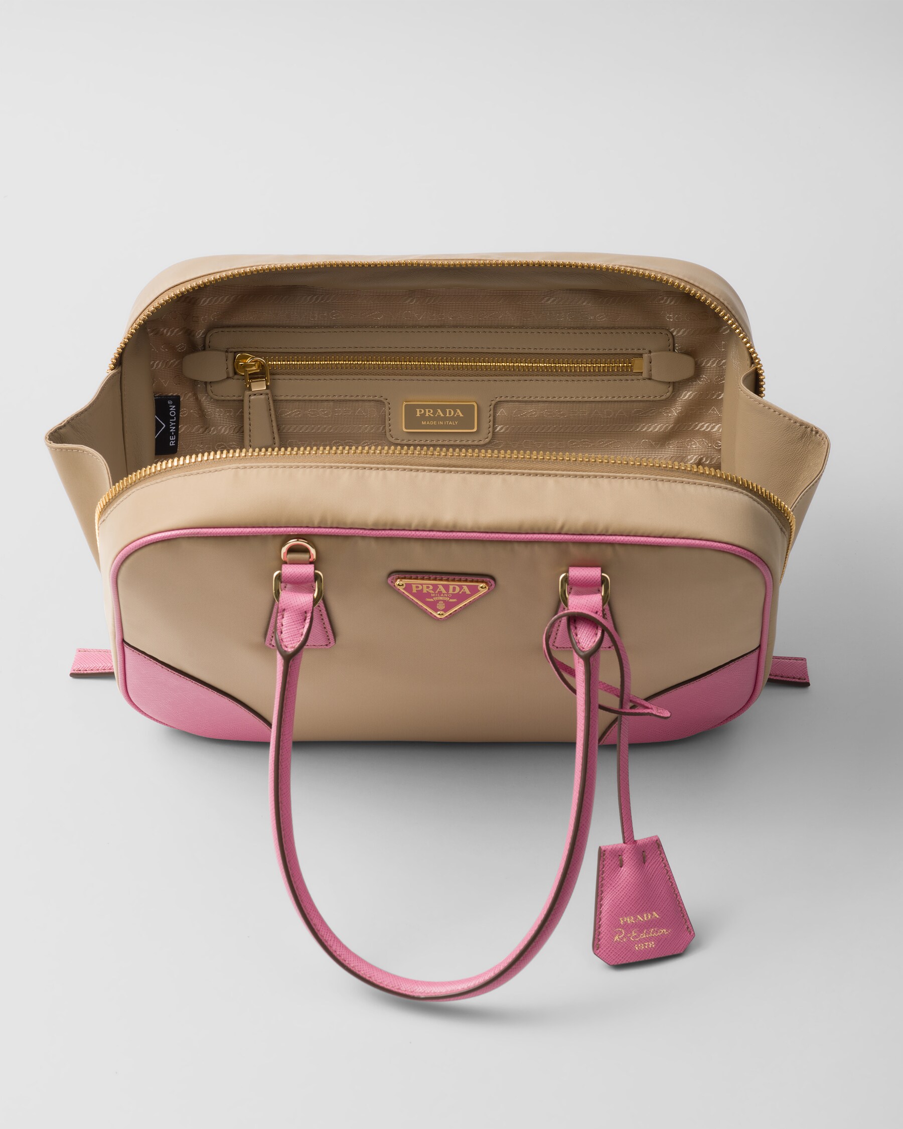 Camel/begonia Prada Re-edition 1978 Medium Re-nylon And Saffiano ...