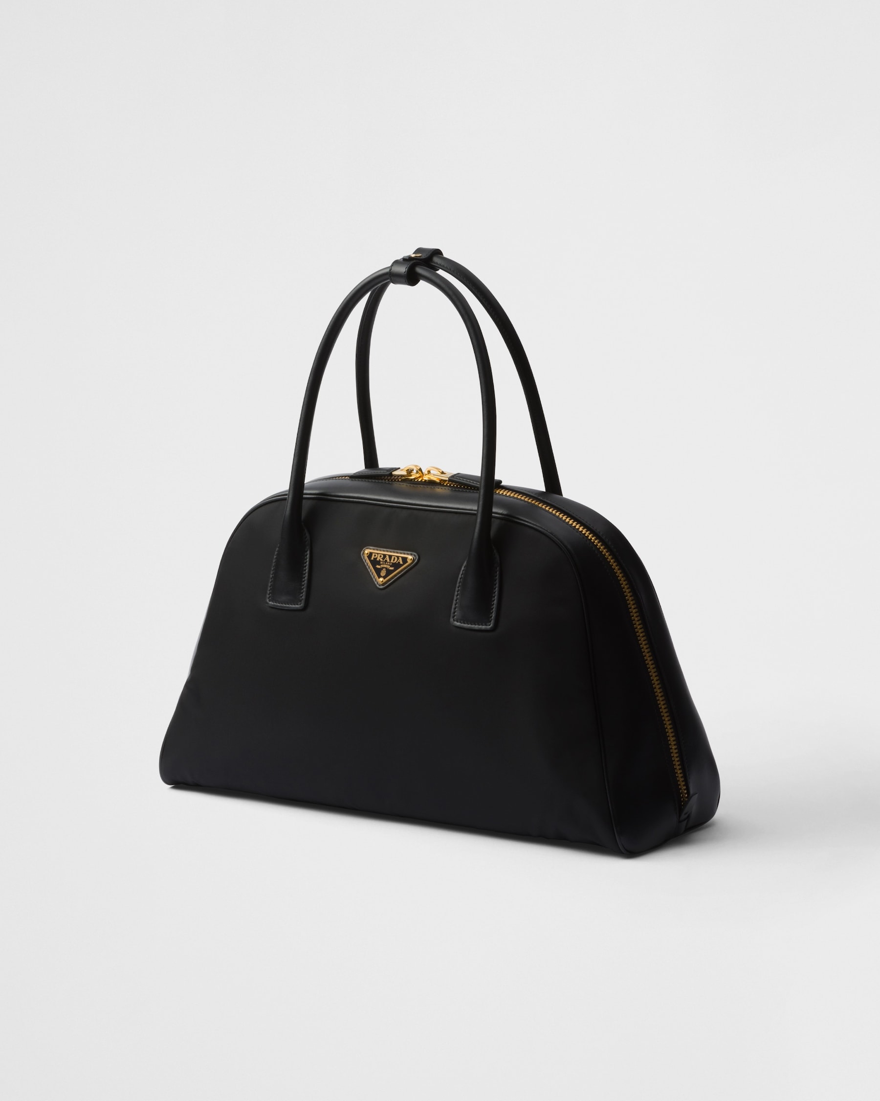 Black Large Re-nylon And Leather Top-handle Bag | PRADA