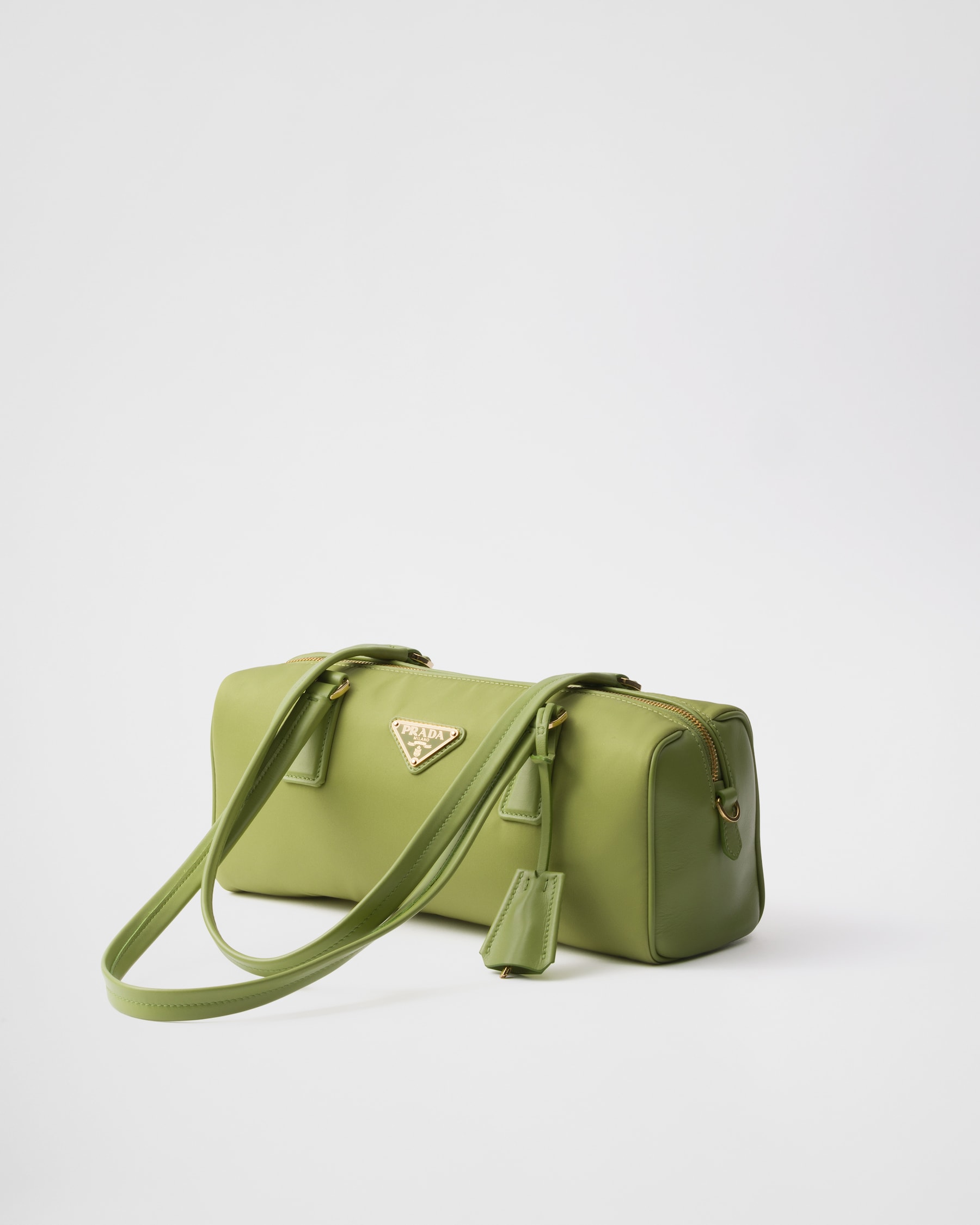 Lawn Green Re-nylon And Leather Medium Top-handle Bag With Padlock | PRADA