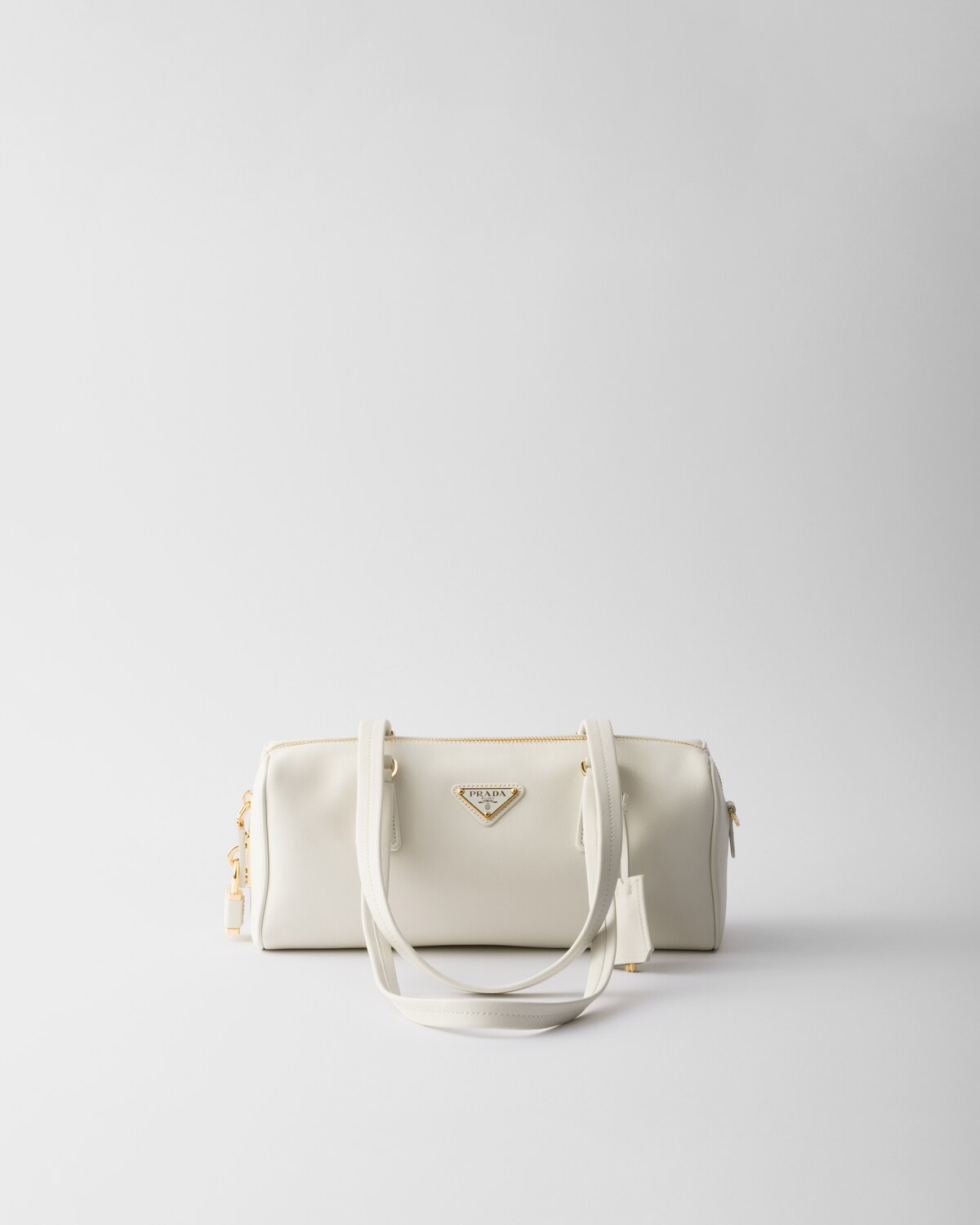 White Medium Leather Top-handle Bag With Padlock | PRADA