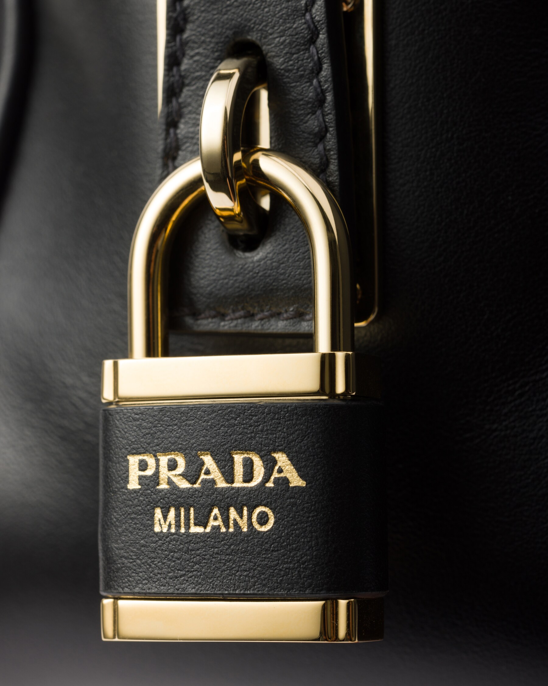 Black Re-nylon And Leather Medium Top-handle Bag With Padlock | PRADA