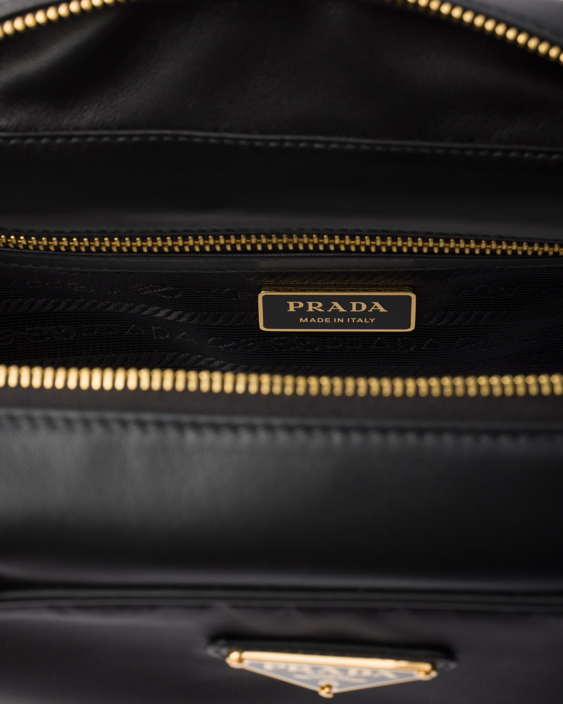 Black Re-nylon And Leather Medium Top-handle Bag With Padlock | PRADA