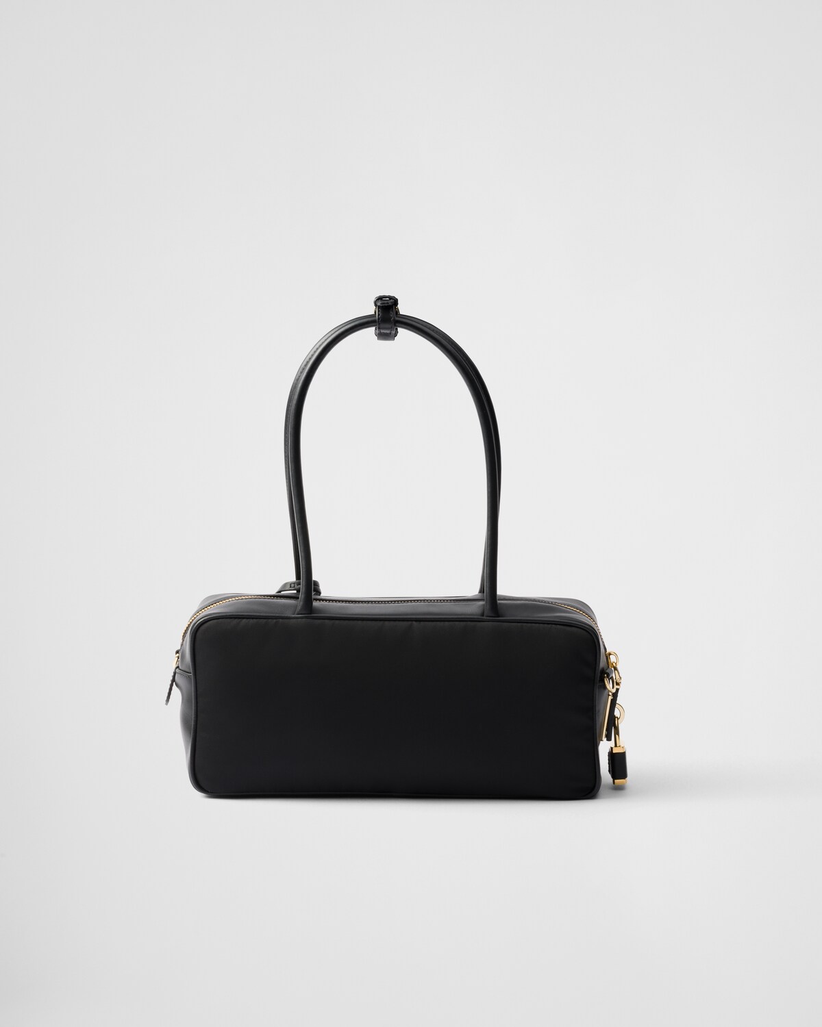 Black Re-nylon And Leather Small Top-handle Bag With Padlock | PRADA