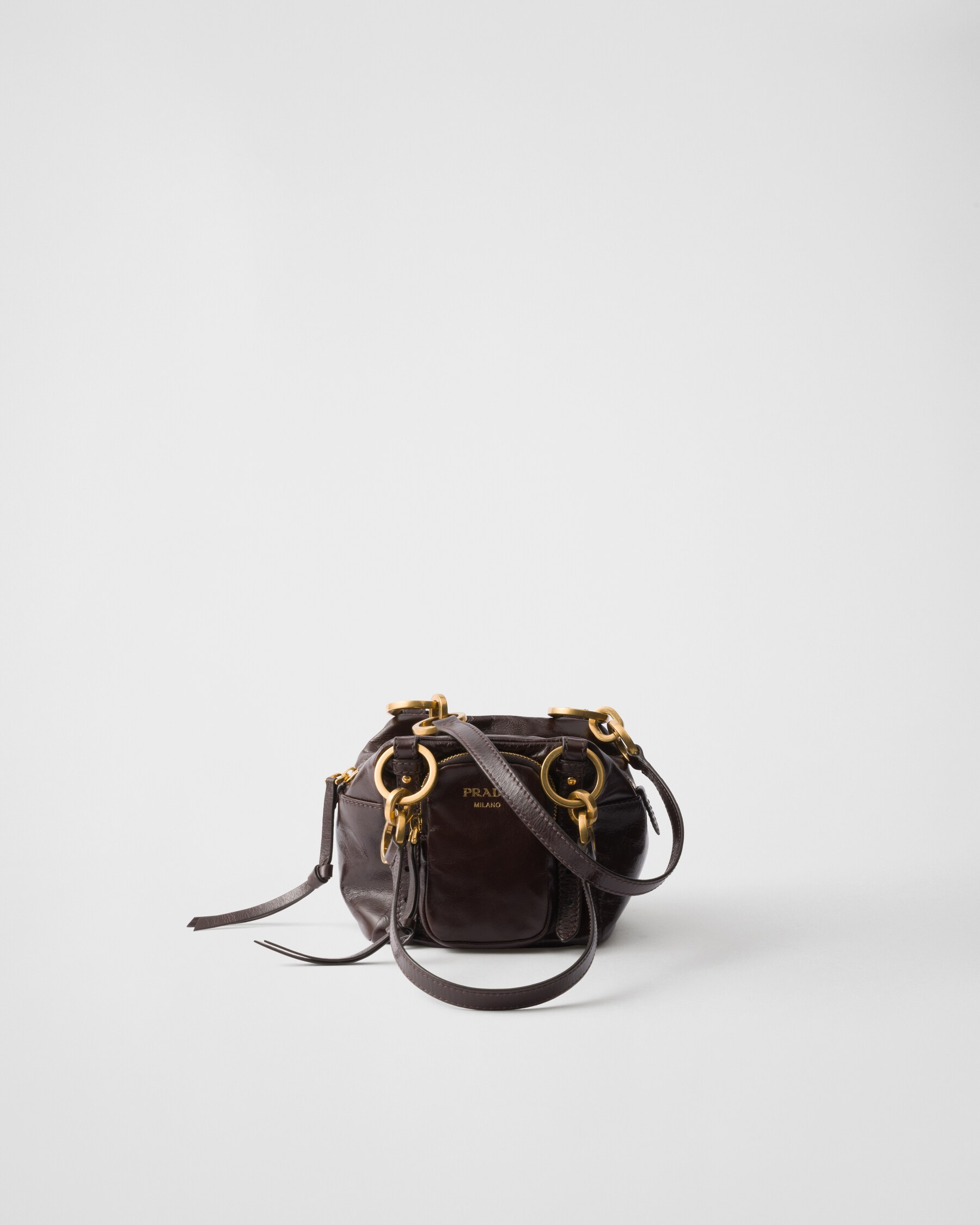 Dark Brown Prada Dangle Leather Top-handle Mini-bag | PRADA