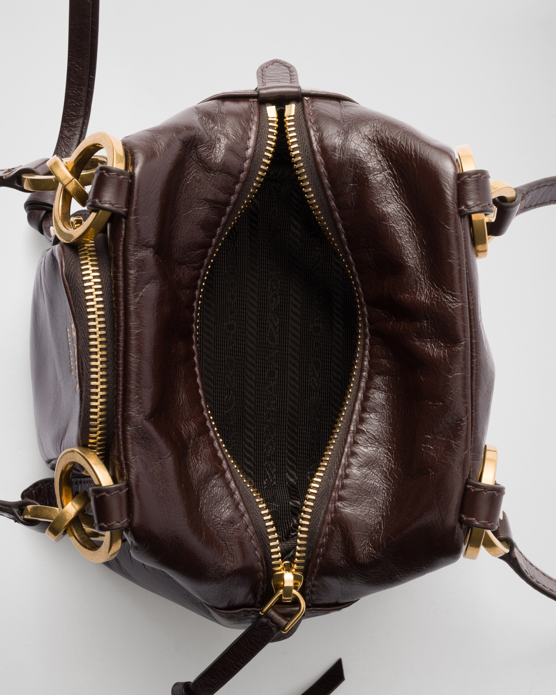Dark Brown Prada Dangle Leather Top-handle Mini-bag | PRADA