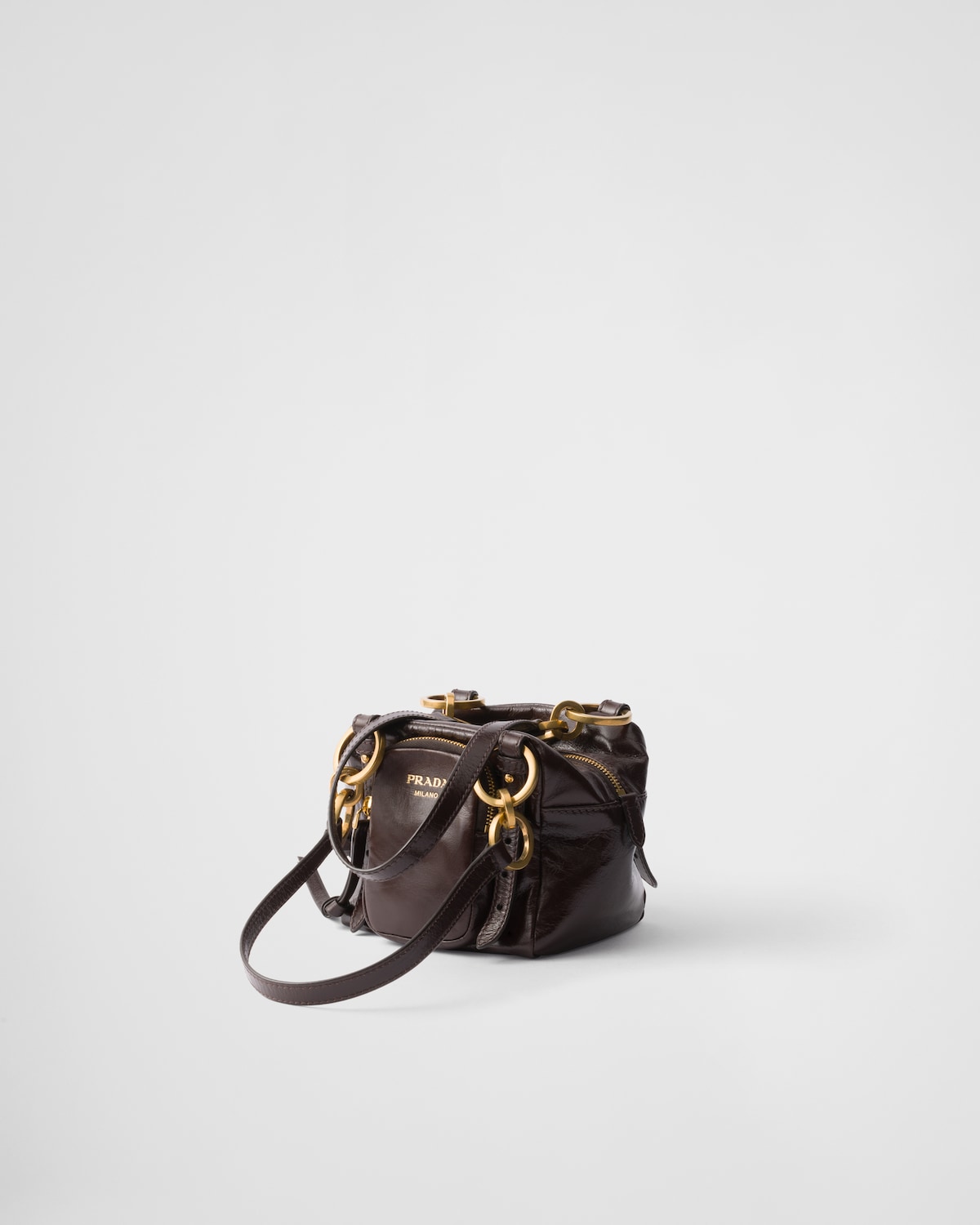 Dark Brown Prada Dangle Leather Top-handle Mini-bag | PRADA