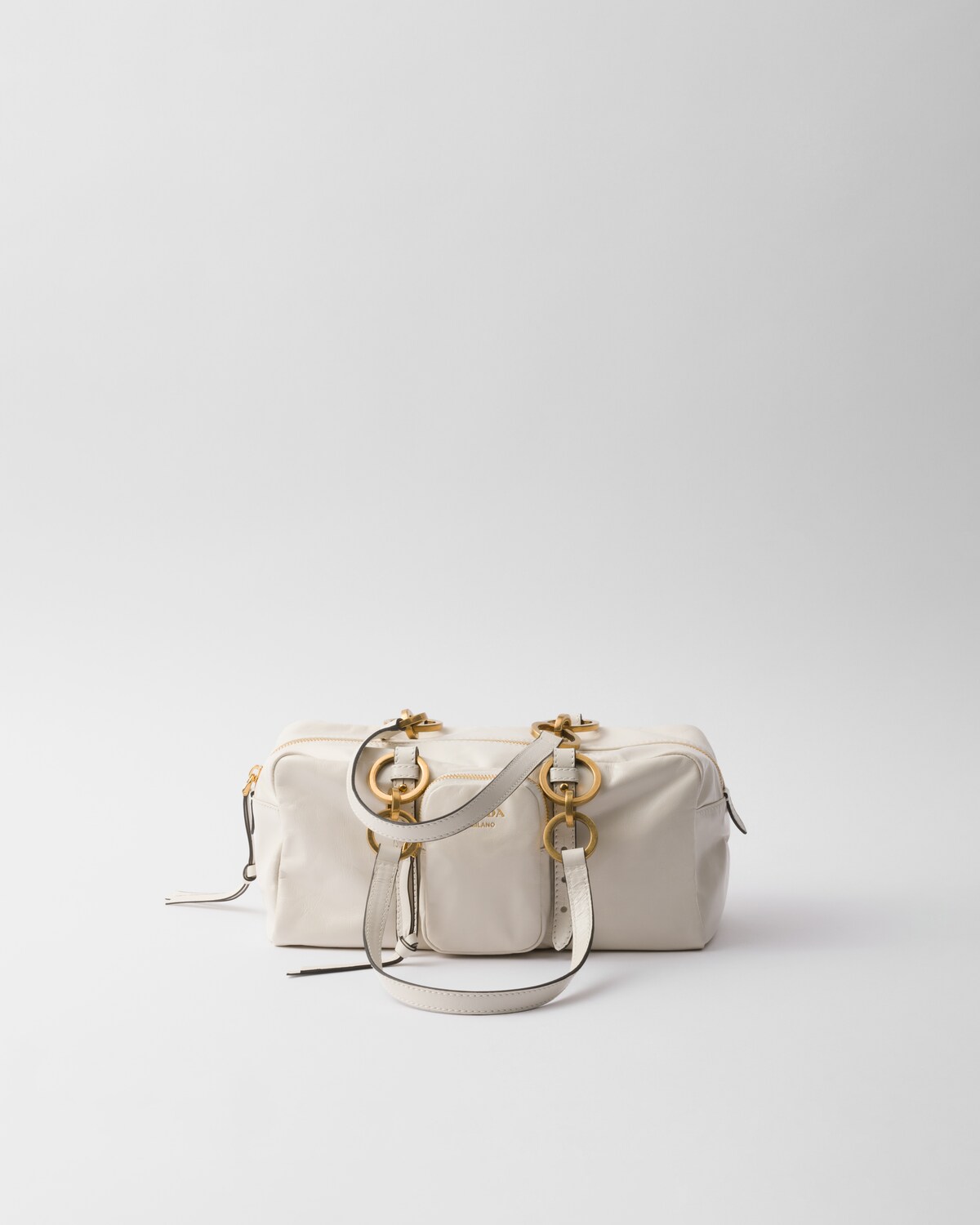 White Prada Dangle Medium Leather Top-handle Bag | PRADA