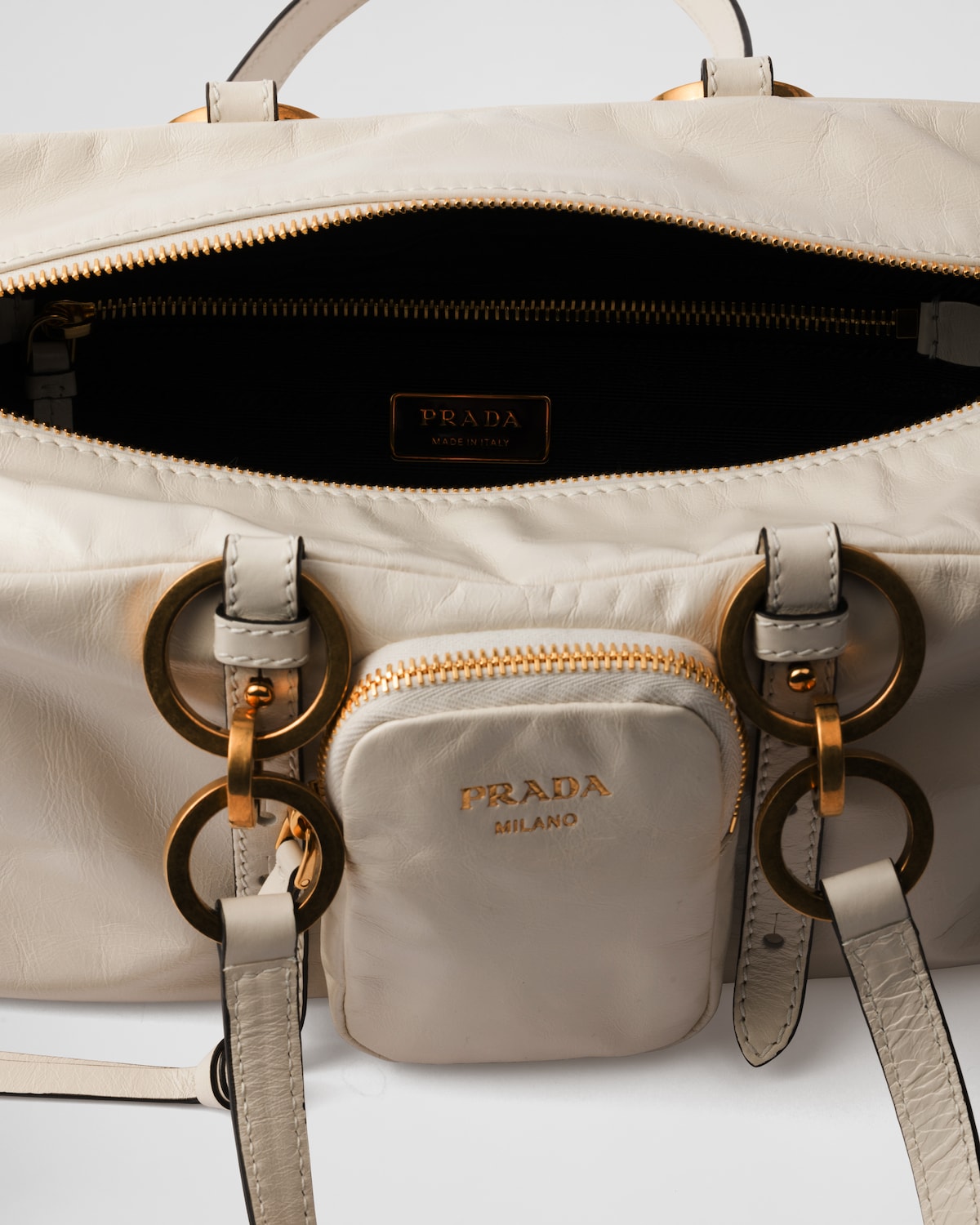 White Prada Dangle Medium Leather Top-handle Bag | PRADA