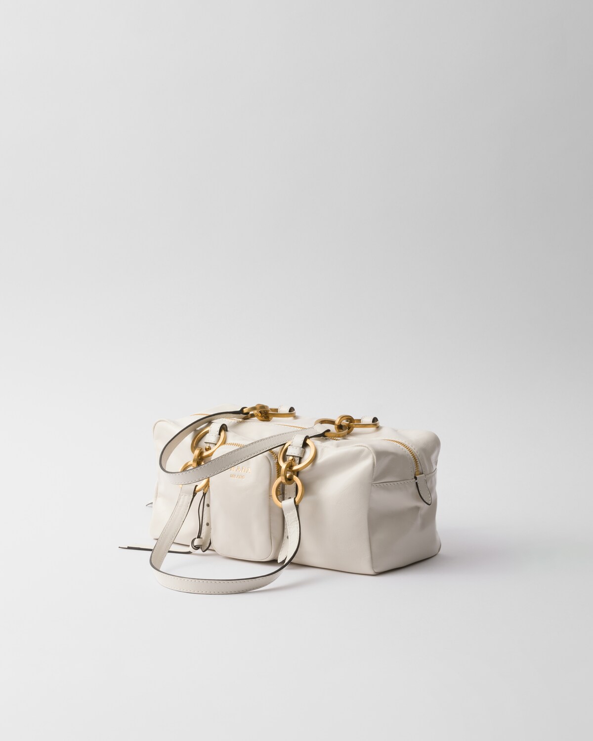 White Prada Dangle Medium Leather Top-handle Bag | PRADA