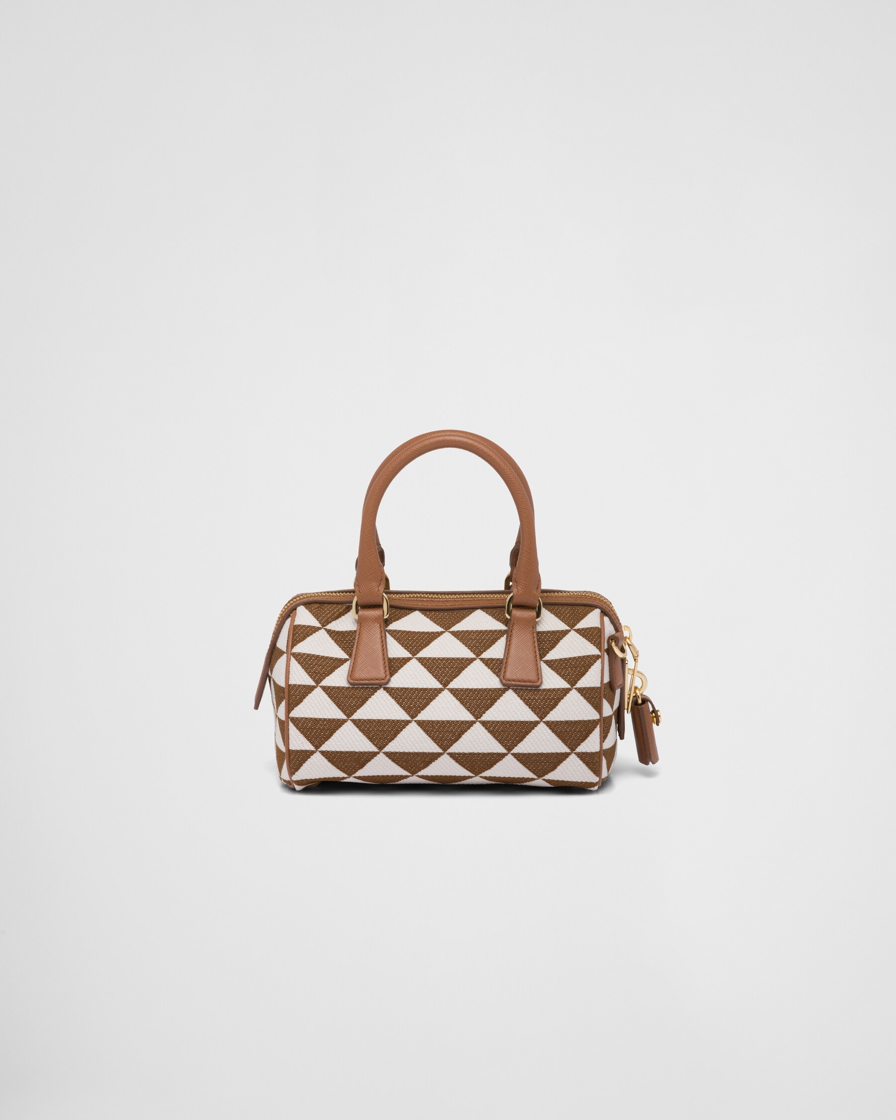 Tobacco/chalk White Prada Symbole Embroidered Fabric Top-handle Bag | PRADA