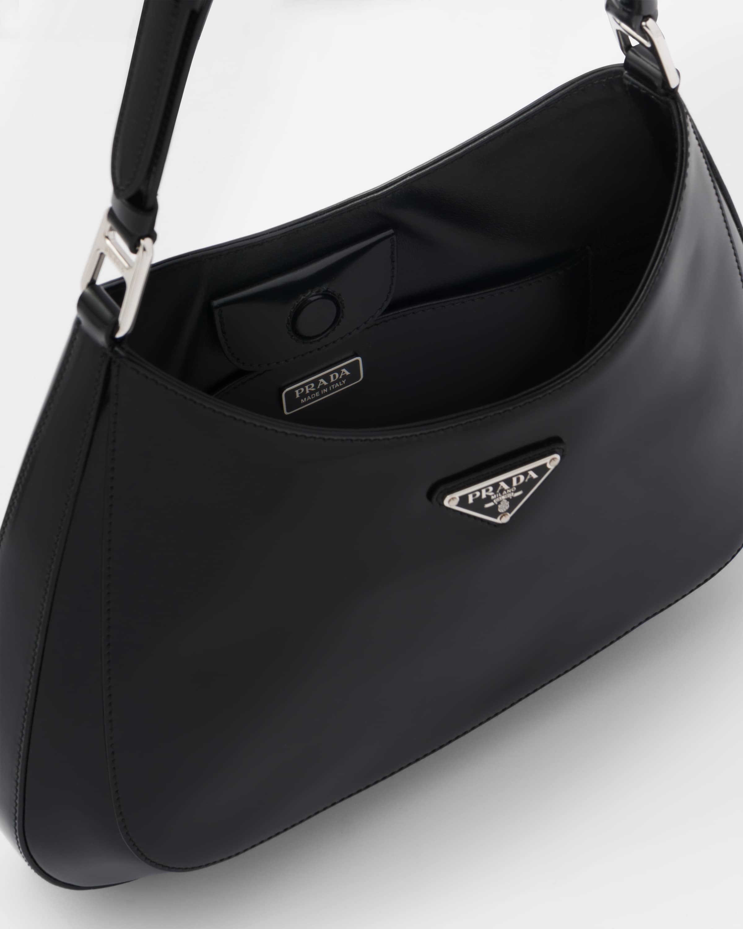 Bolsa De Ombro Prada Cleo Em Couro Escovado Preto | PRADA