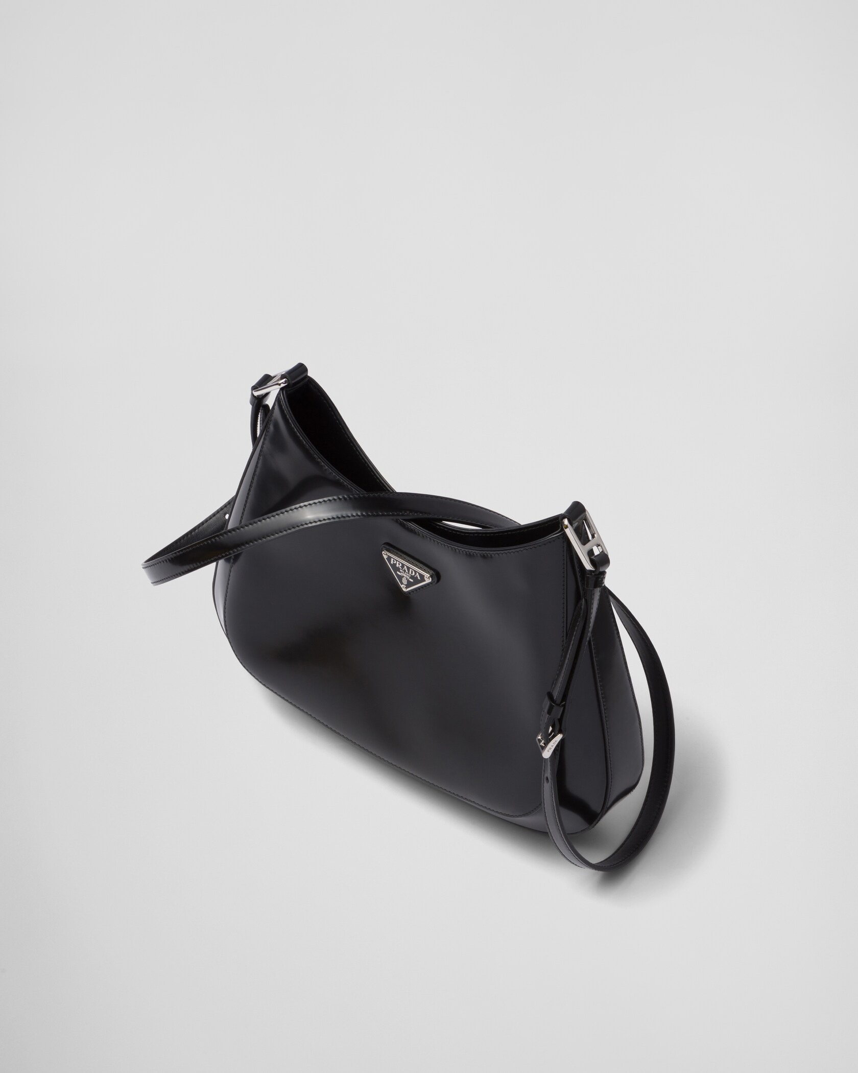 Bolsa De Ombro Prada Cleo Em Couro Escovado Preto | PRADA