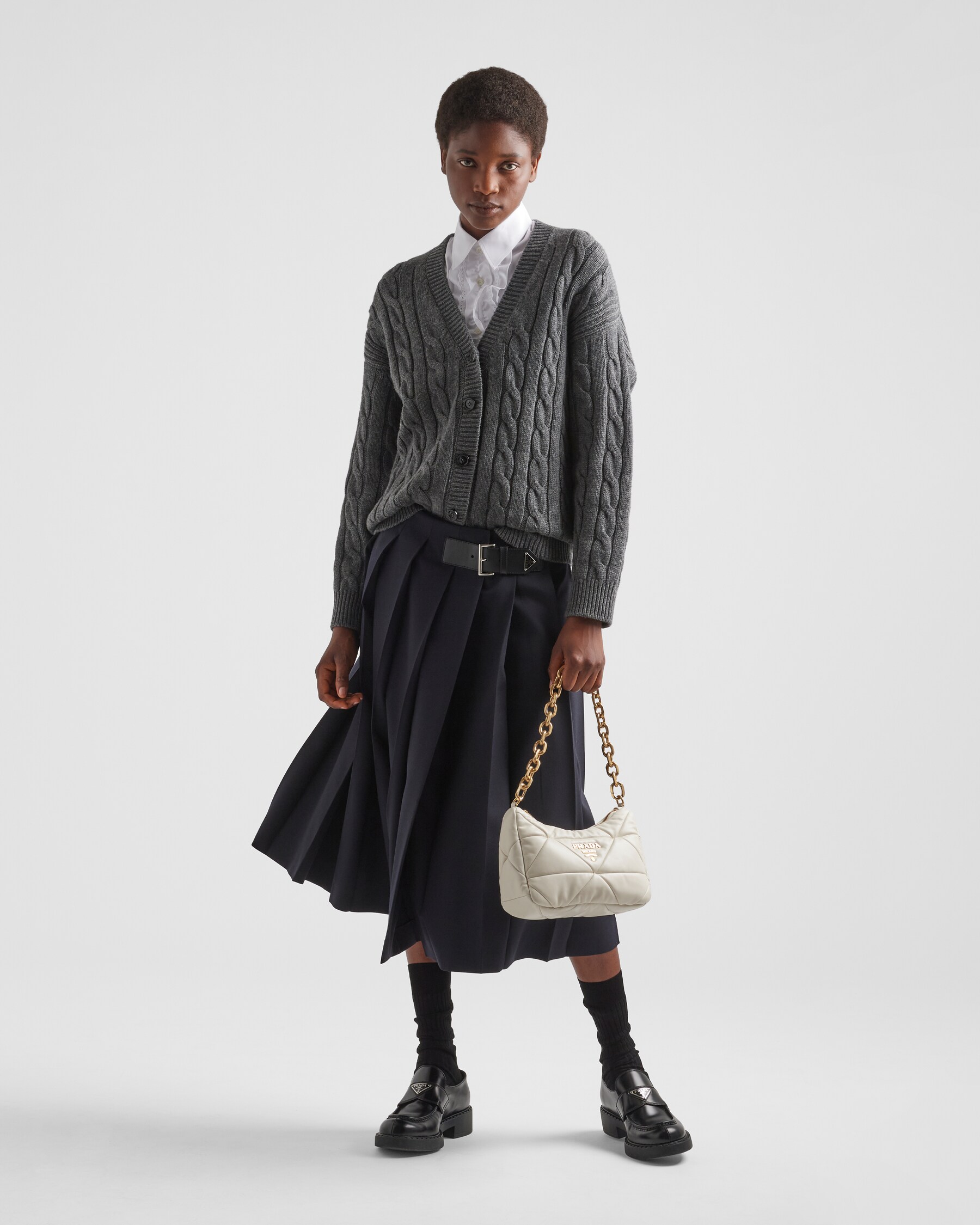 กระเป๋างานปะหนังนัปป้า Prada System ขาว | PRADA