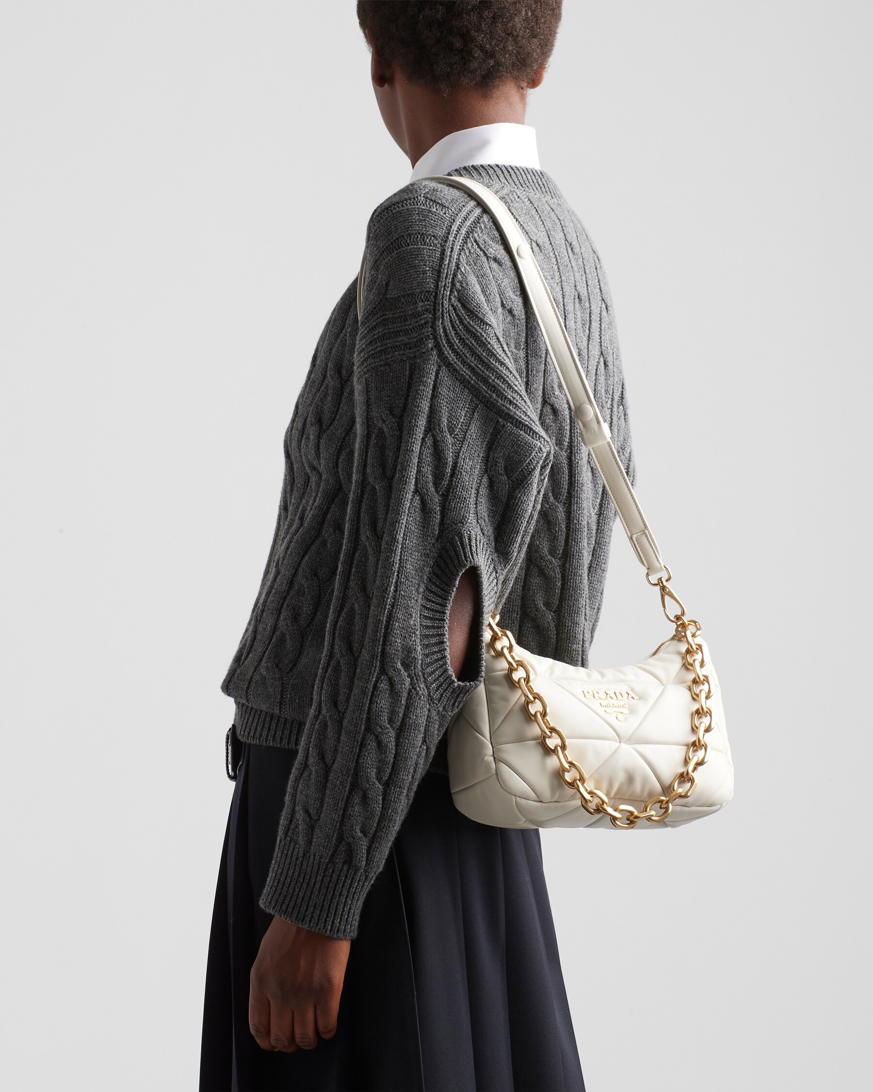 กระเป๋างานปะหนังนัปป้า Prada System ขาว | PRADA