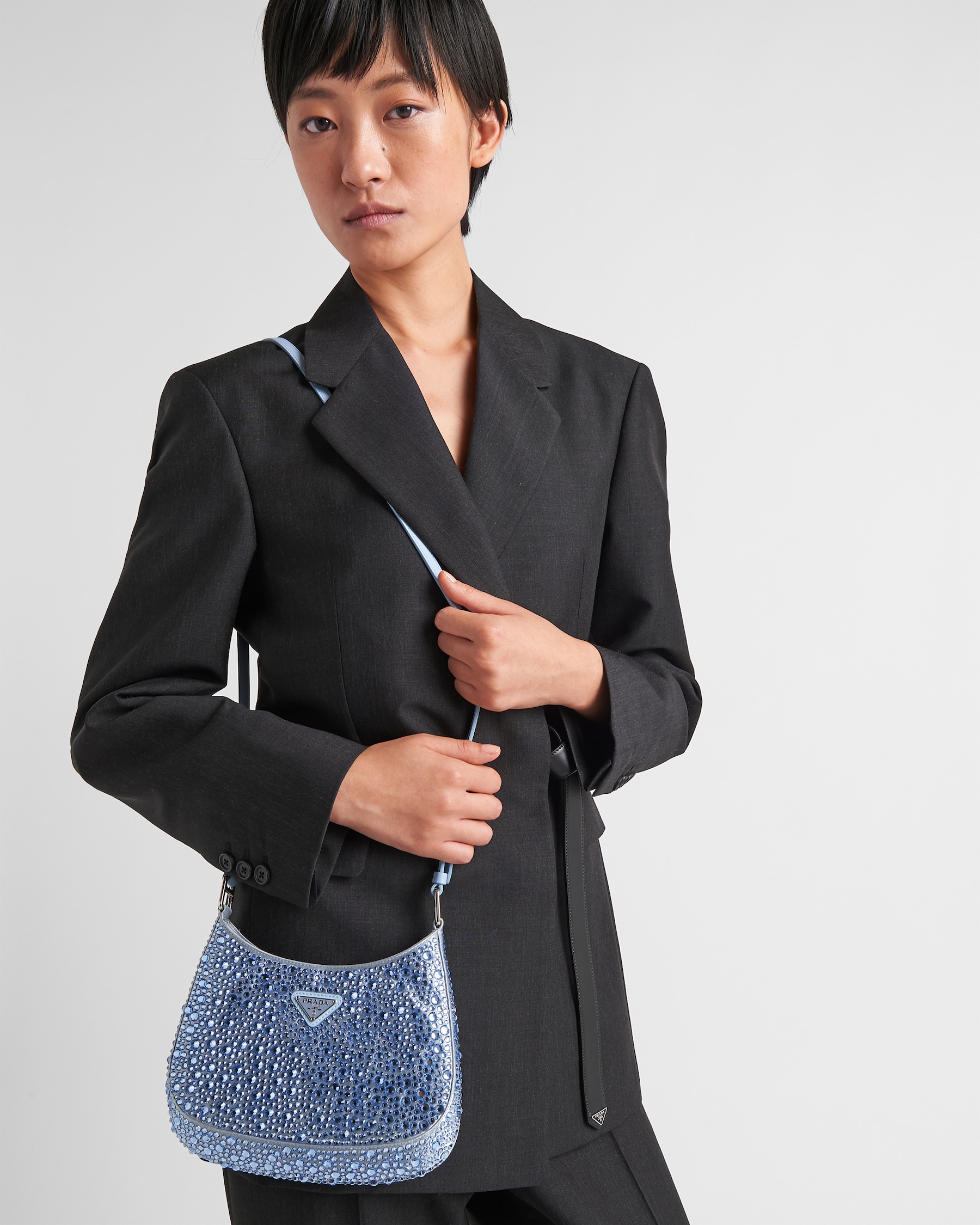 Hellblau Prada Cleo Tasche Aus Satin Mit Kristallen | PRADA